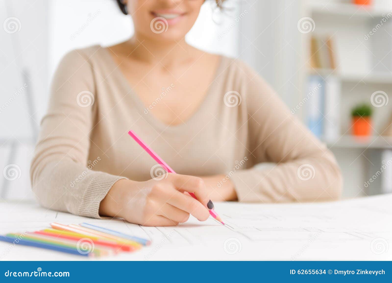 Young Creative Employee is Coloring a Drafting Stock Photo - Image of ...