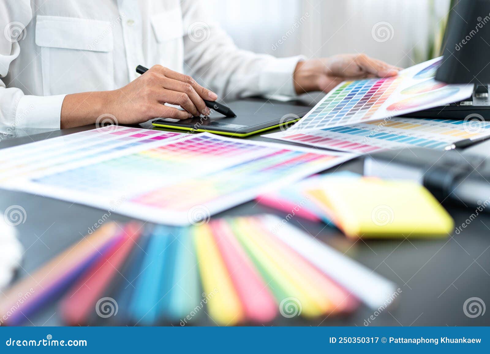 Young Creative Graphic Designer Working on Color Selection and Drawing ...