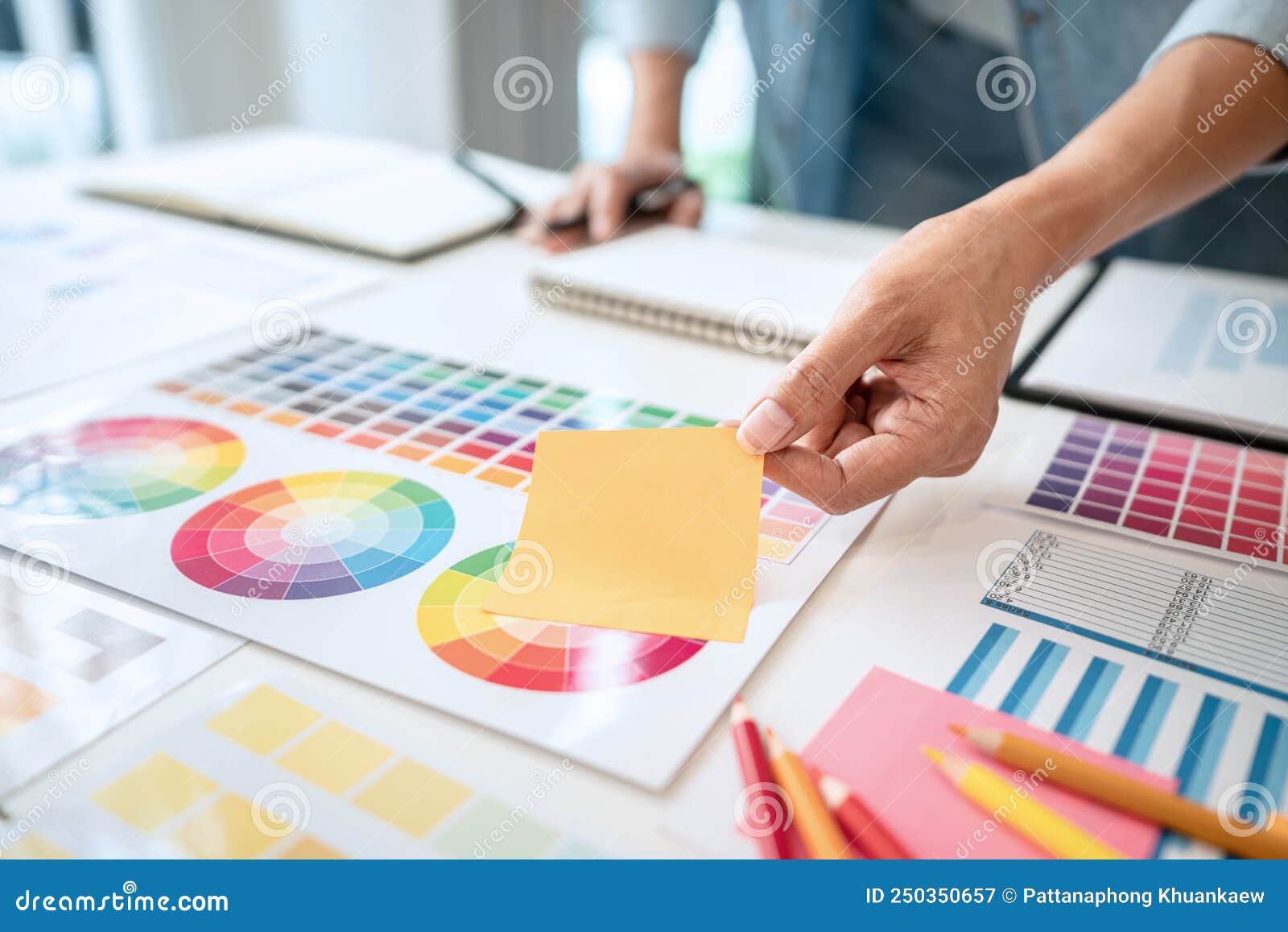 Young Creative Graphic Designer Working on Color Selection and Drawing ...