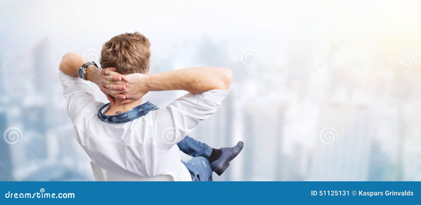 Young Creative Man Overlooking City from Above. Stock Image - Image of ...