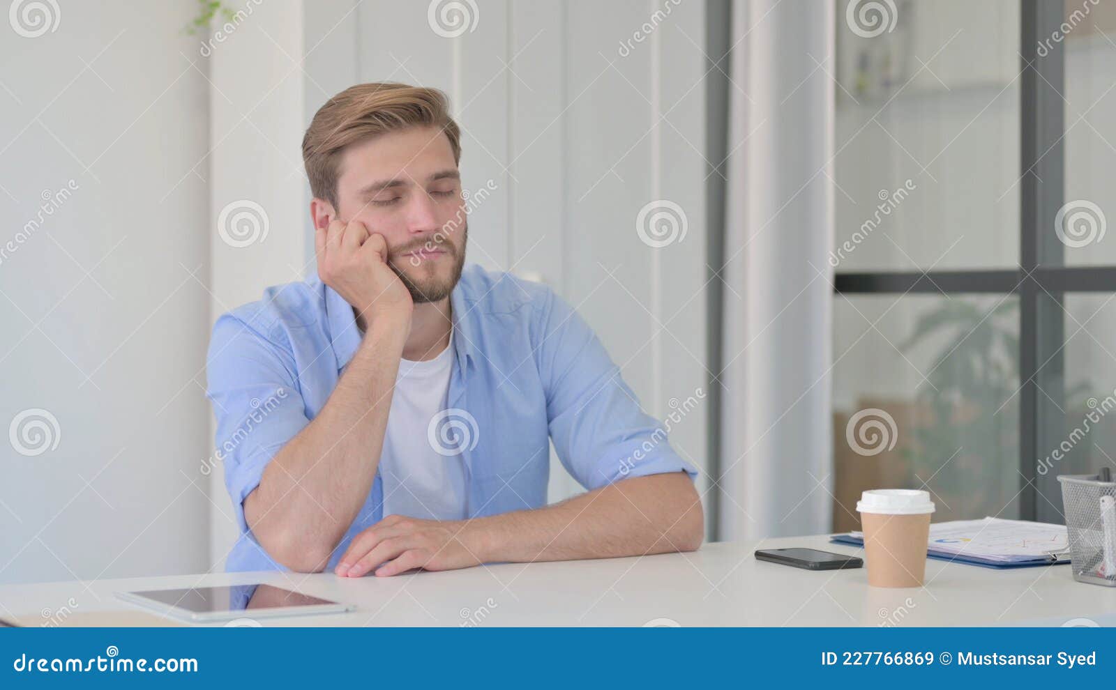 Young Man Sleeping while Sitting in Office Stock Image - Image of male ...