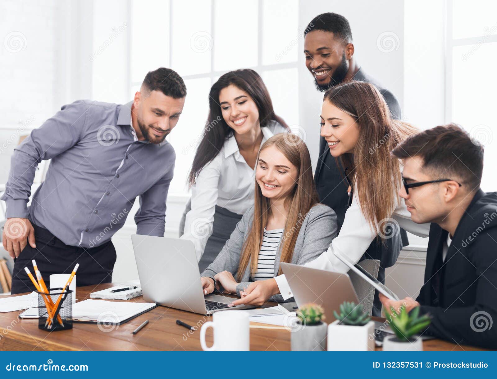 Young Creative Managers Team Working with New Project Stock Image ...