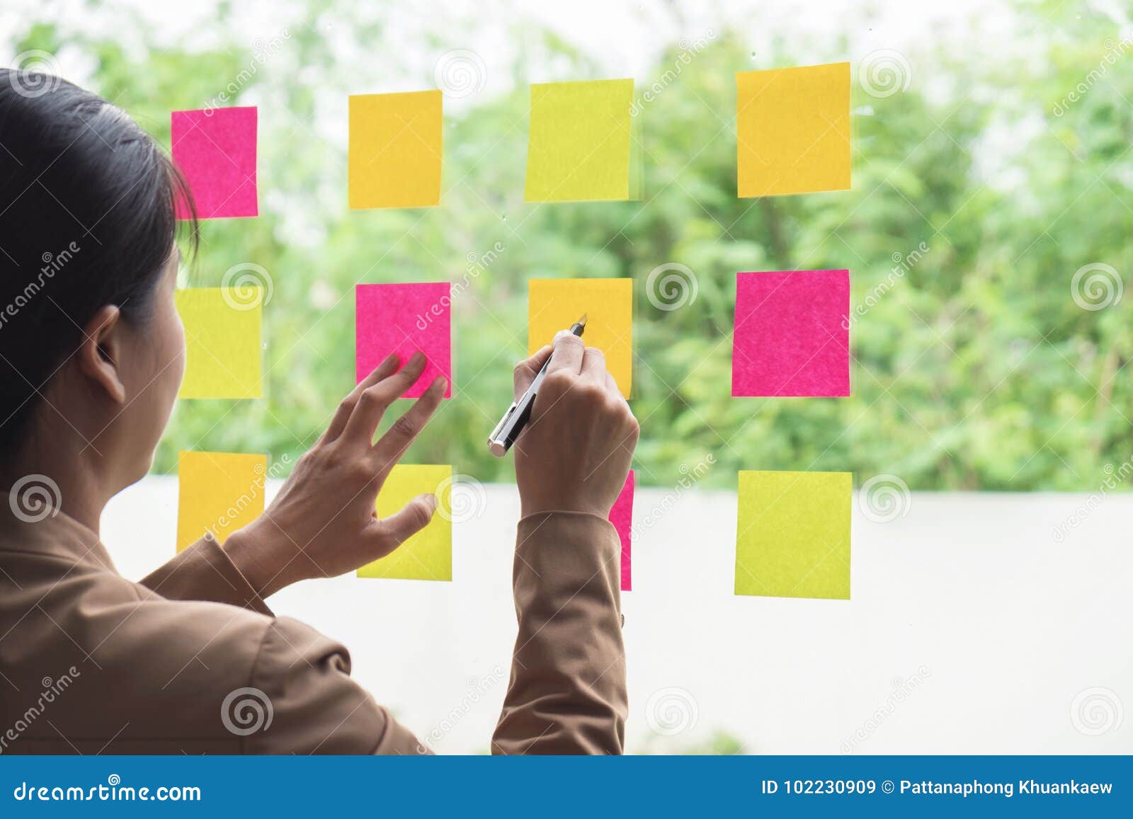 Young Creative Professional Leader Using Post it Notes in Glass Stock ...