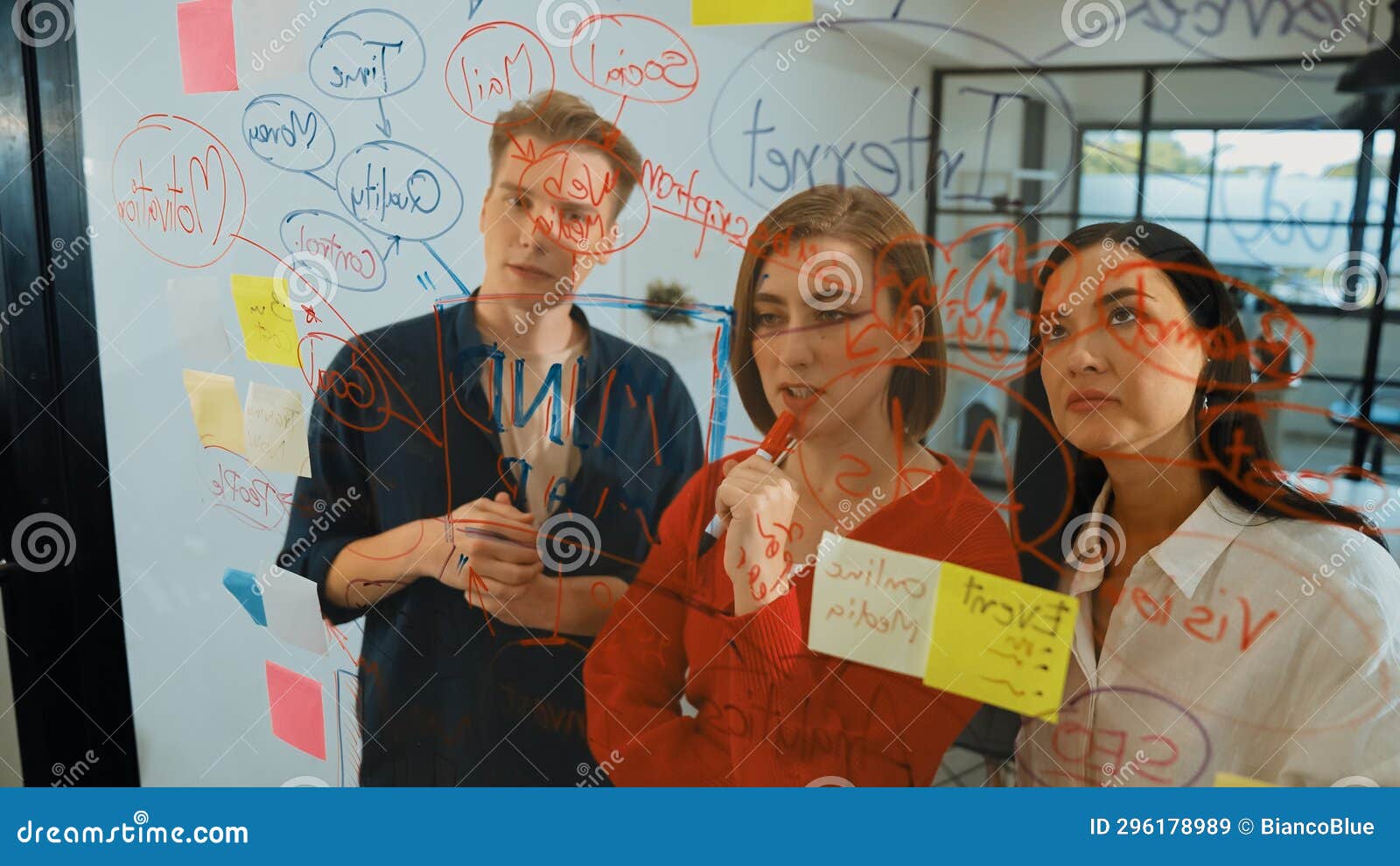 Business Team Brainstorming Idea by Using Colorful Sticky Note ...