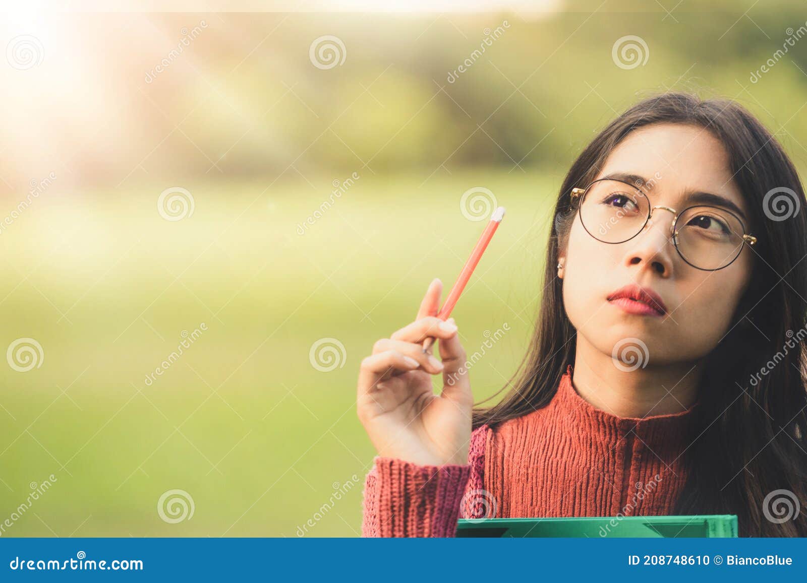 Creative Student Girl Thinking or Planning Future. Stock Photo - Image ...