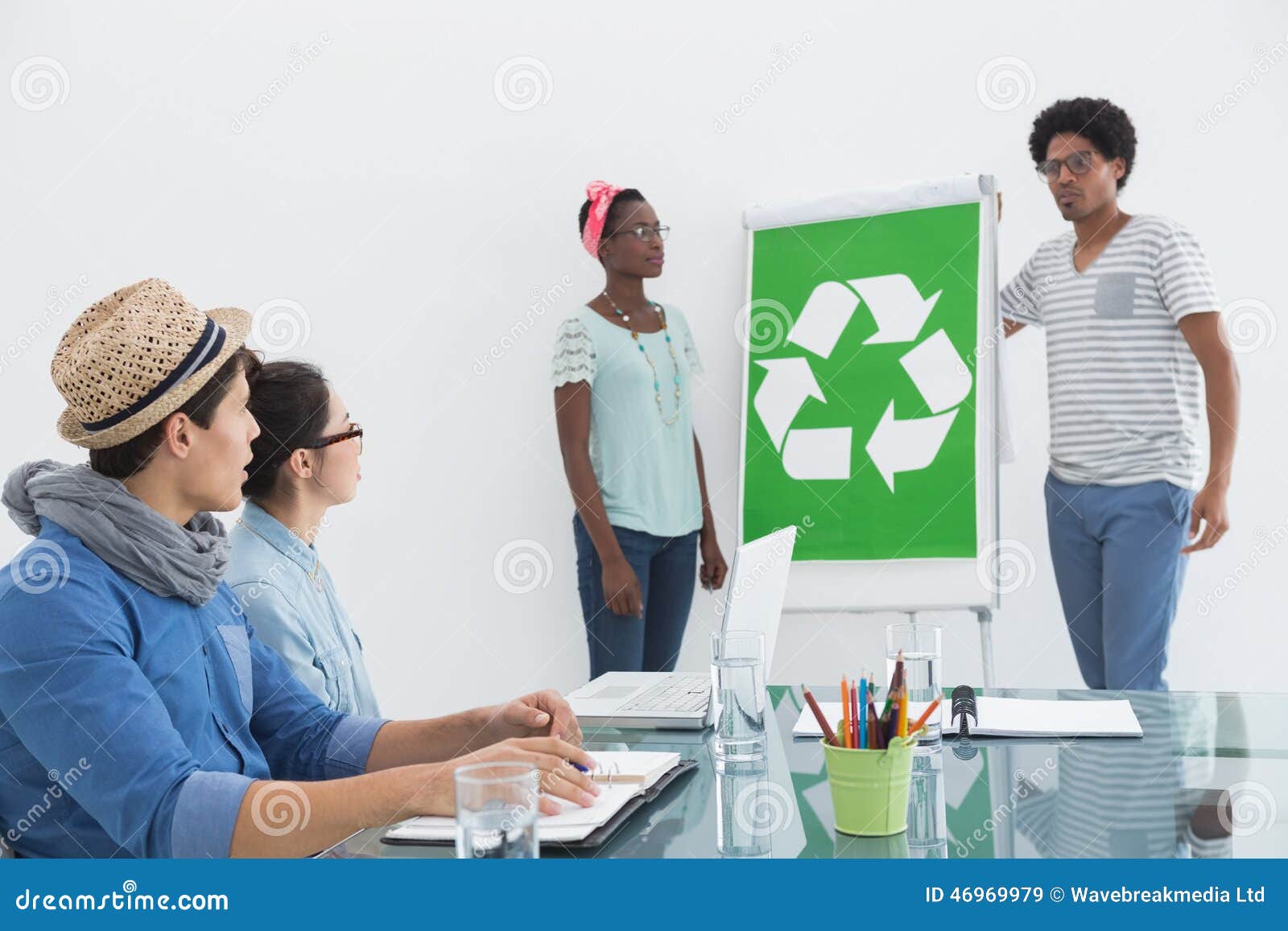Young Creative Team Having a Meeting about Recycling Stock Image ...