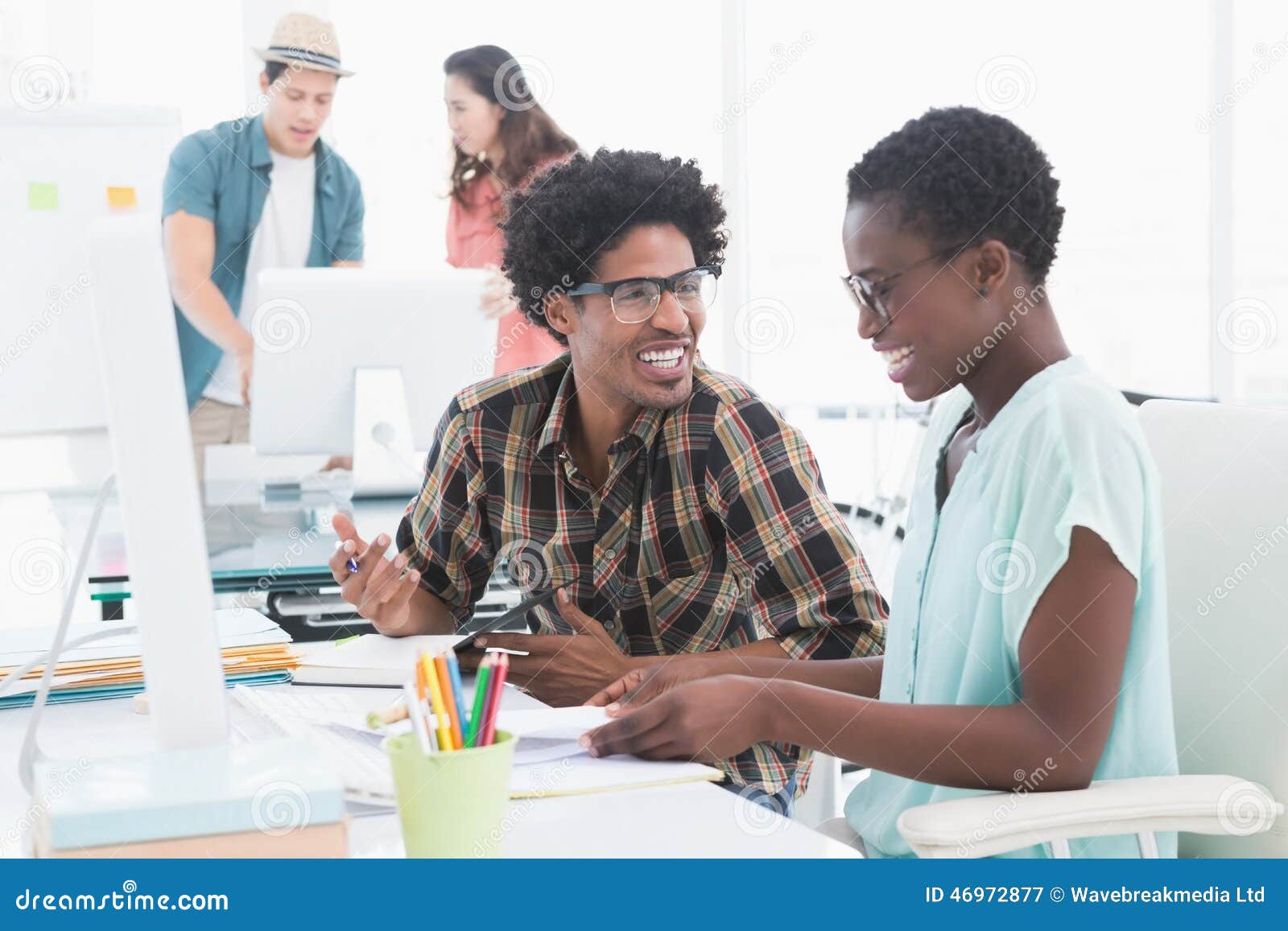 Young Creative Team Working at Desk Stock Image - Image of hipster ...