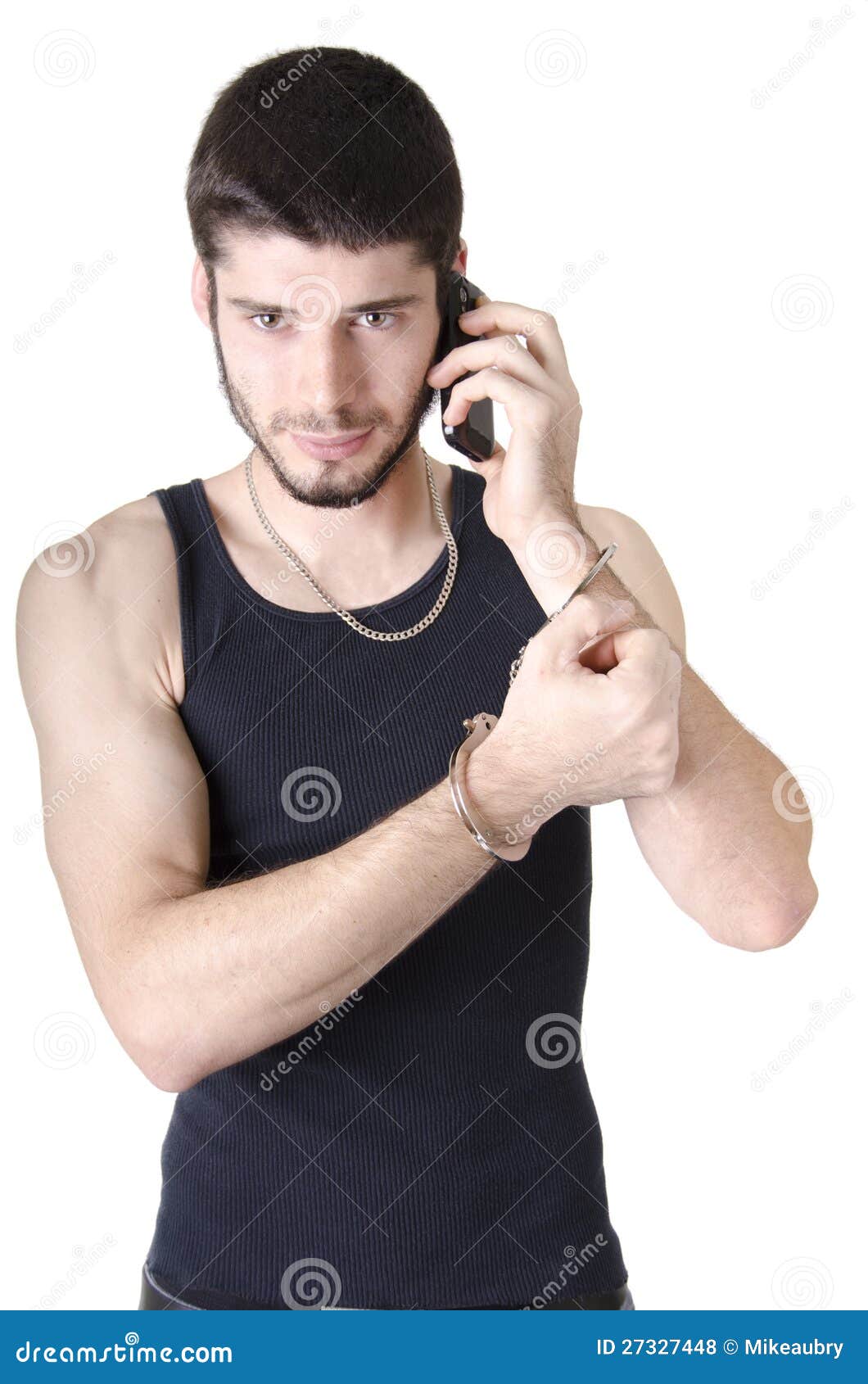 Young Criminal Listening on Phone Stock Photo - Image of robber ...