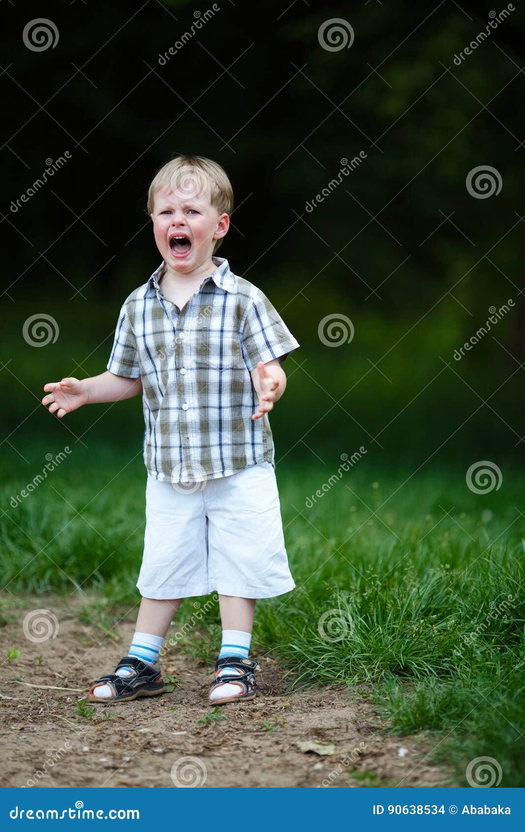 Young Crying Boy in Summer Park Stock Photo - Image of stress, tantrum ...