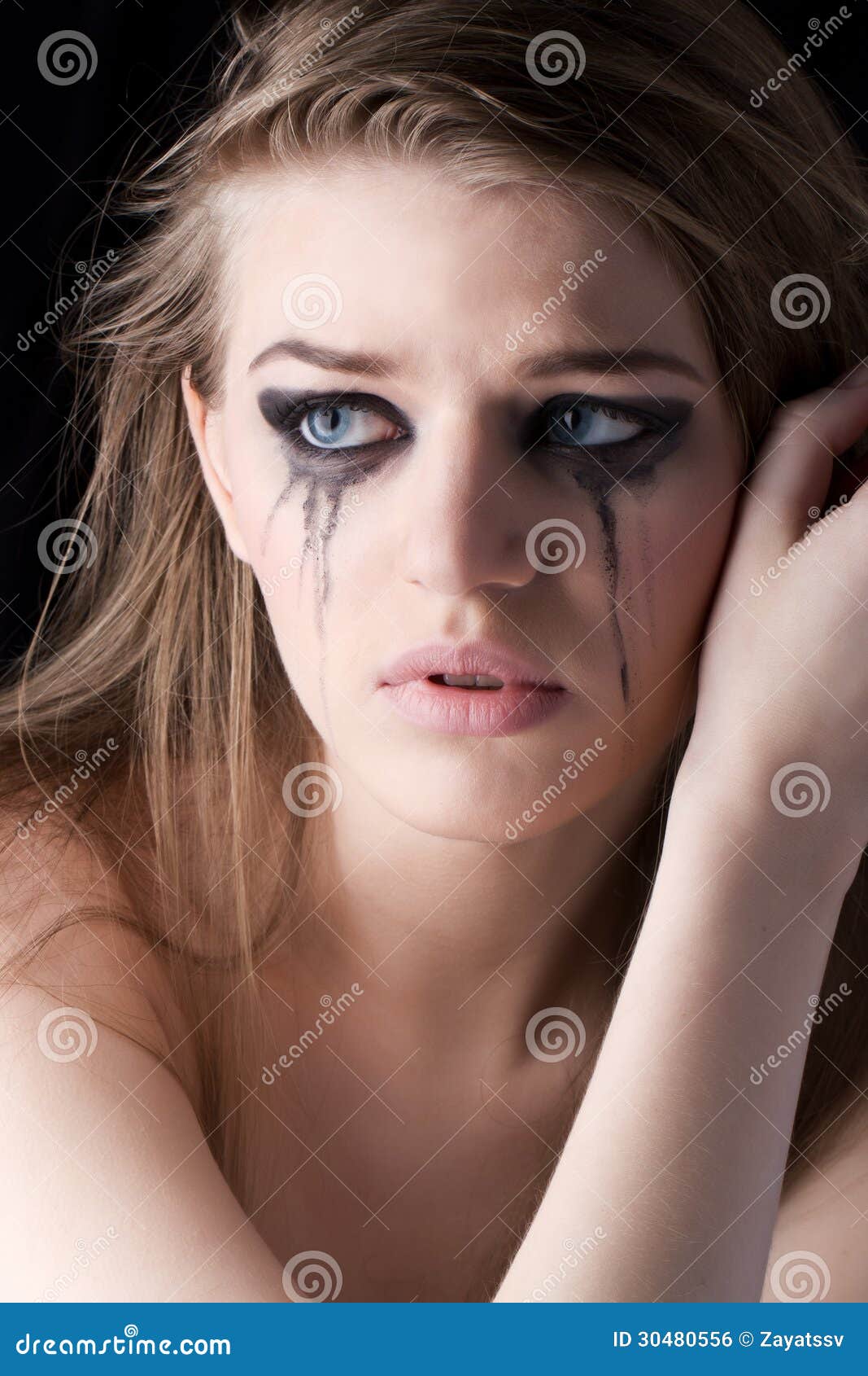 Young Crying Woman on Dark Background Stock Photo - Image of cruelty ...