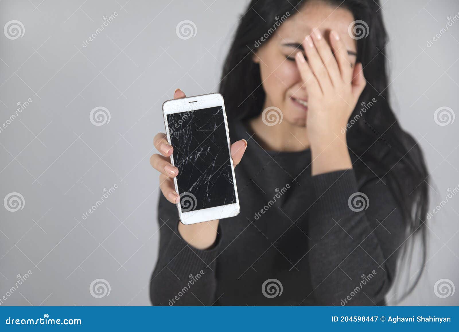 Crying Woman Hand Broken Phone Stock Image - Image of accident, repair ...