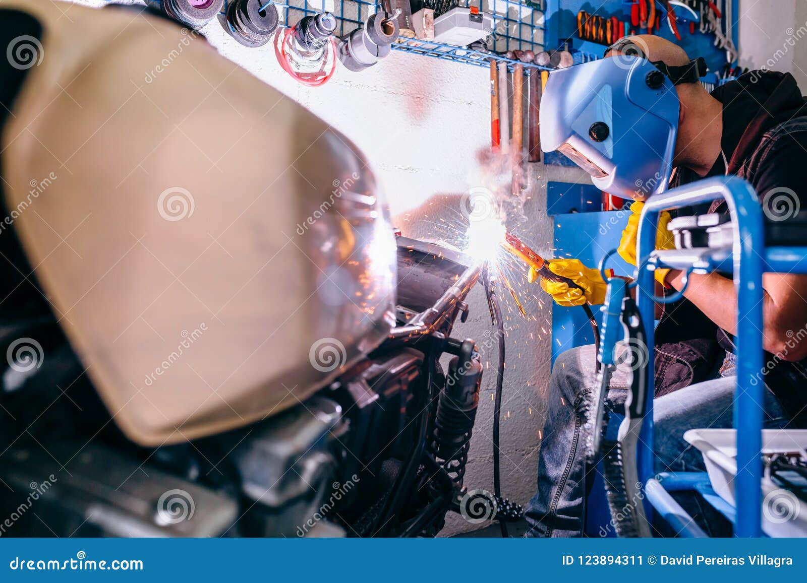 Motorcycle Mechanic Welding in the Workshop Stock Image - Image of cafe ...