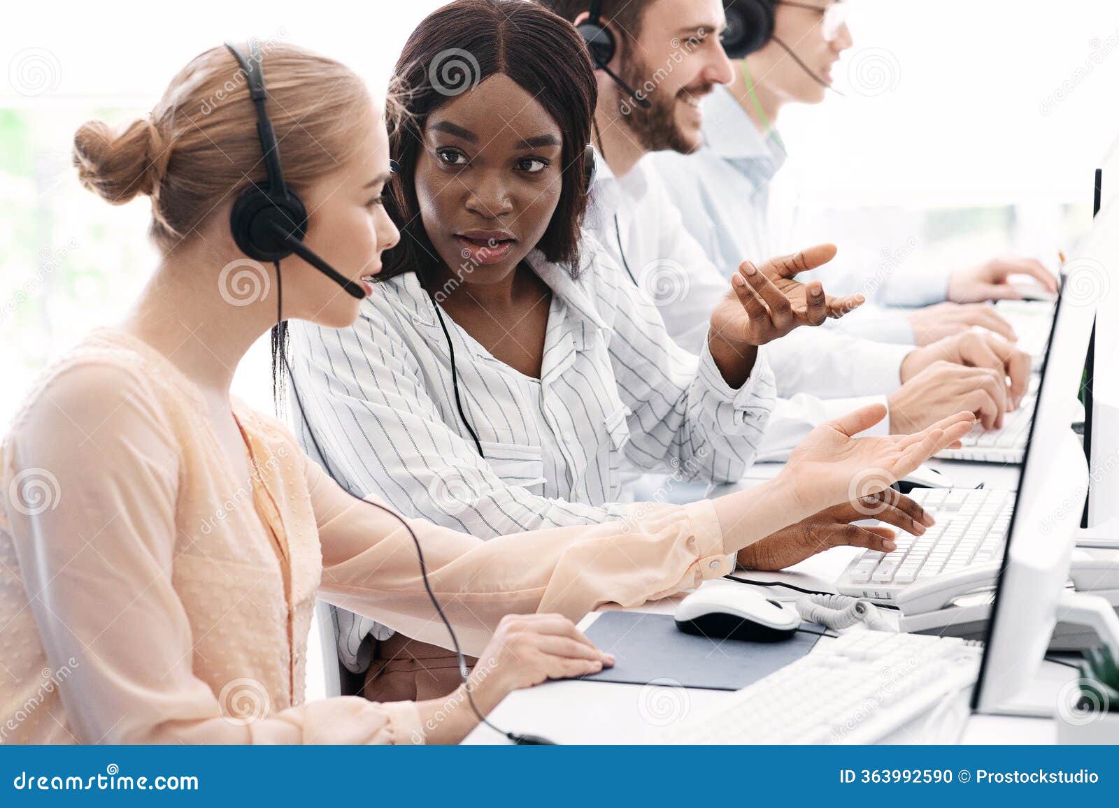 IT Support Workers In AI Data Center Coding On Green Screen Computers ...