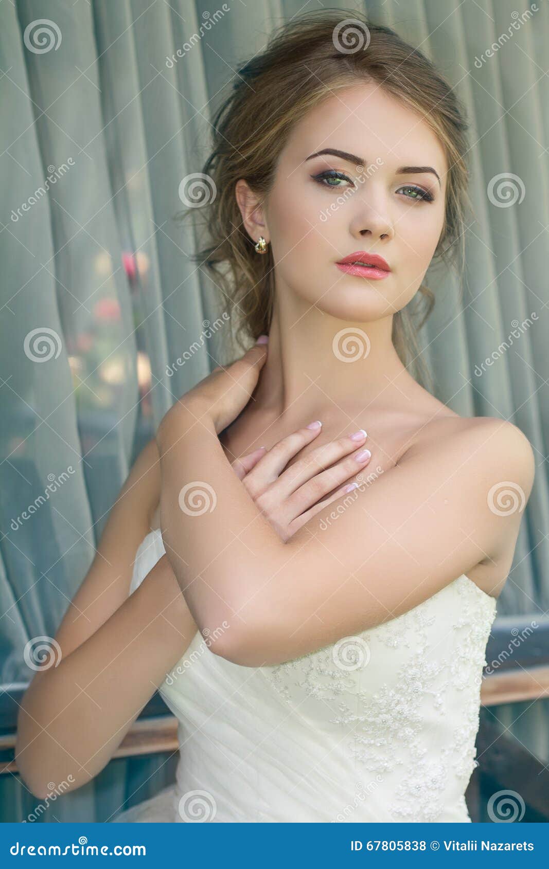 Young Cute Blonde Beautiful Bride Stock Photo - Image of field, candid ...