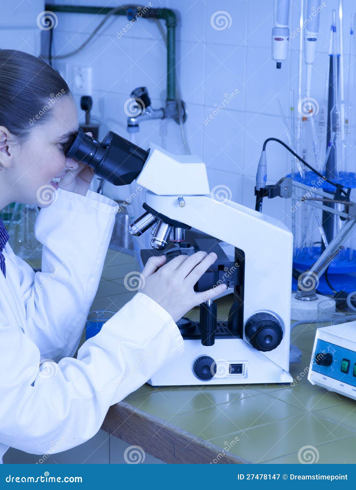 Young Cute Chemist Working in Lab- Stock Image - Image of background ...