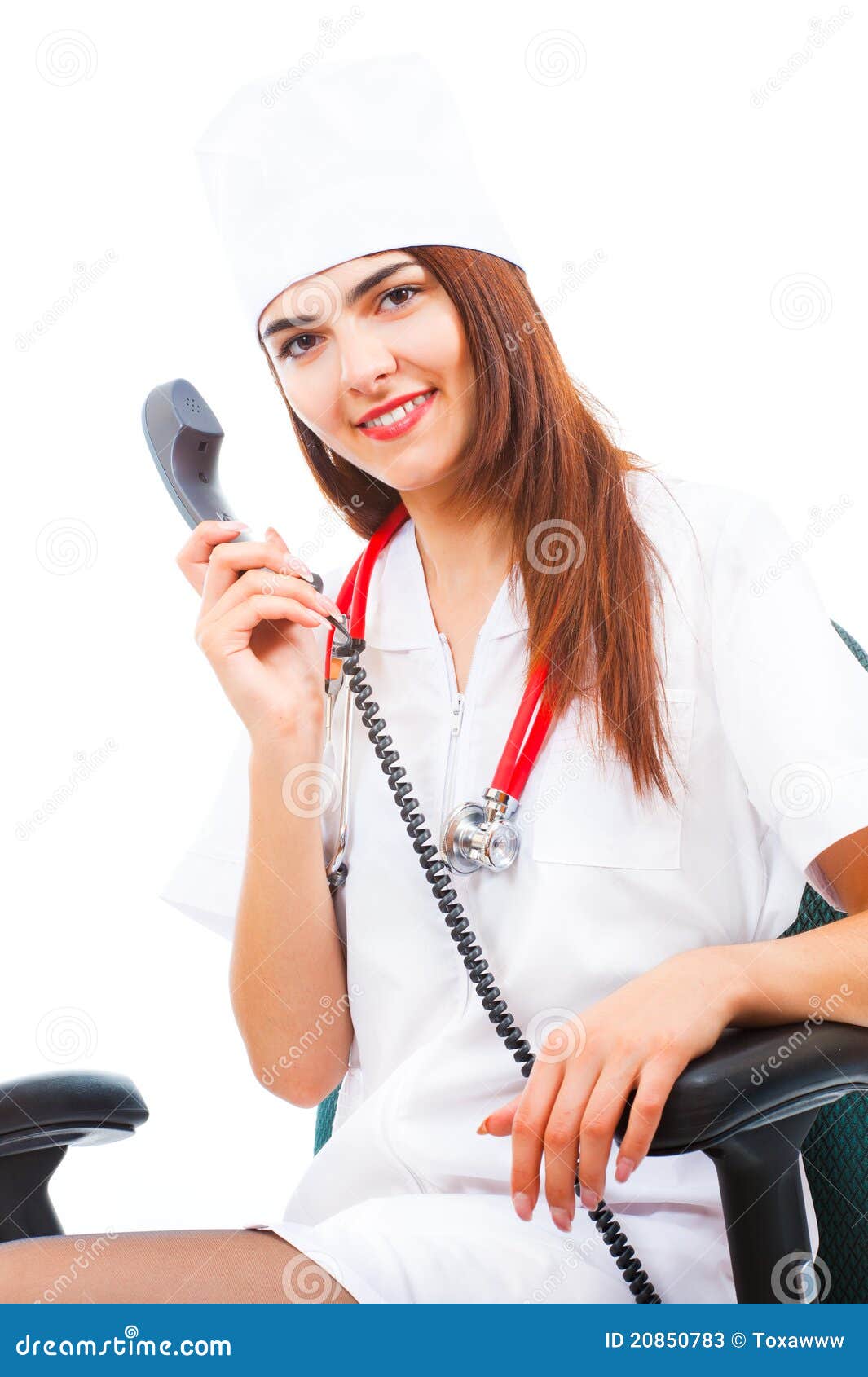 Young Cute Doctor Takes Calls Stock Image - Image of medical, female ...
