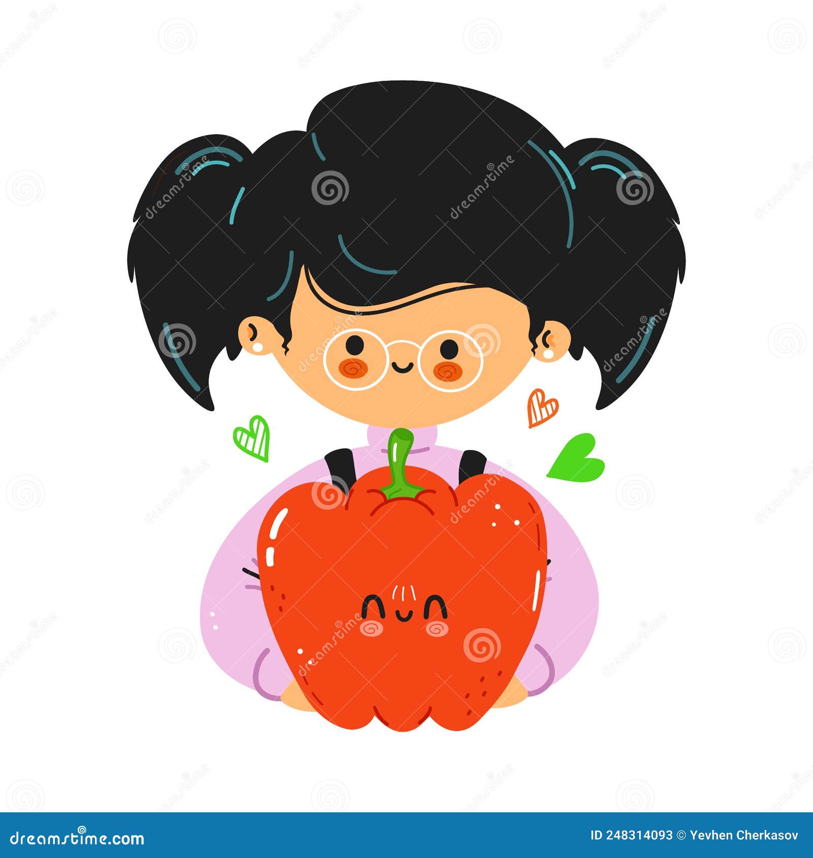 Young Cute Funny Girl Hold Red Pepper In Hand Girl Hugs Cute Red