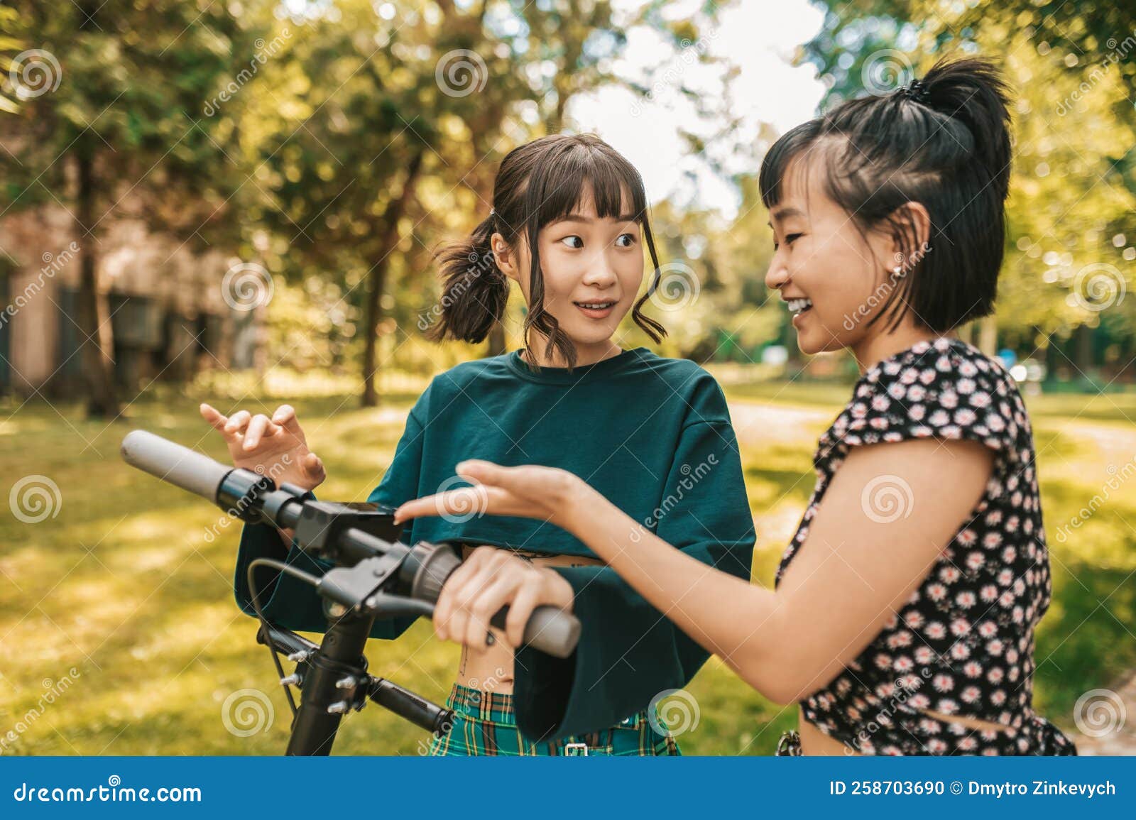Young Gilrs Face Looking At The Camera, Standing In The Sakura Flowers ...