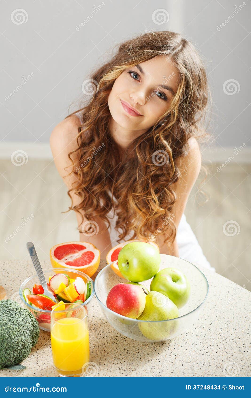 Young Cute Girl Having Breakfast Stock Photo - Image of blond ...