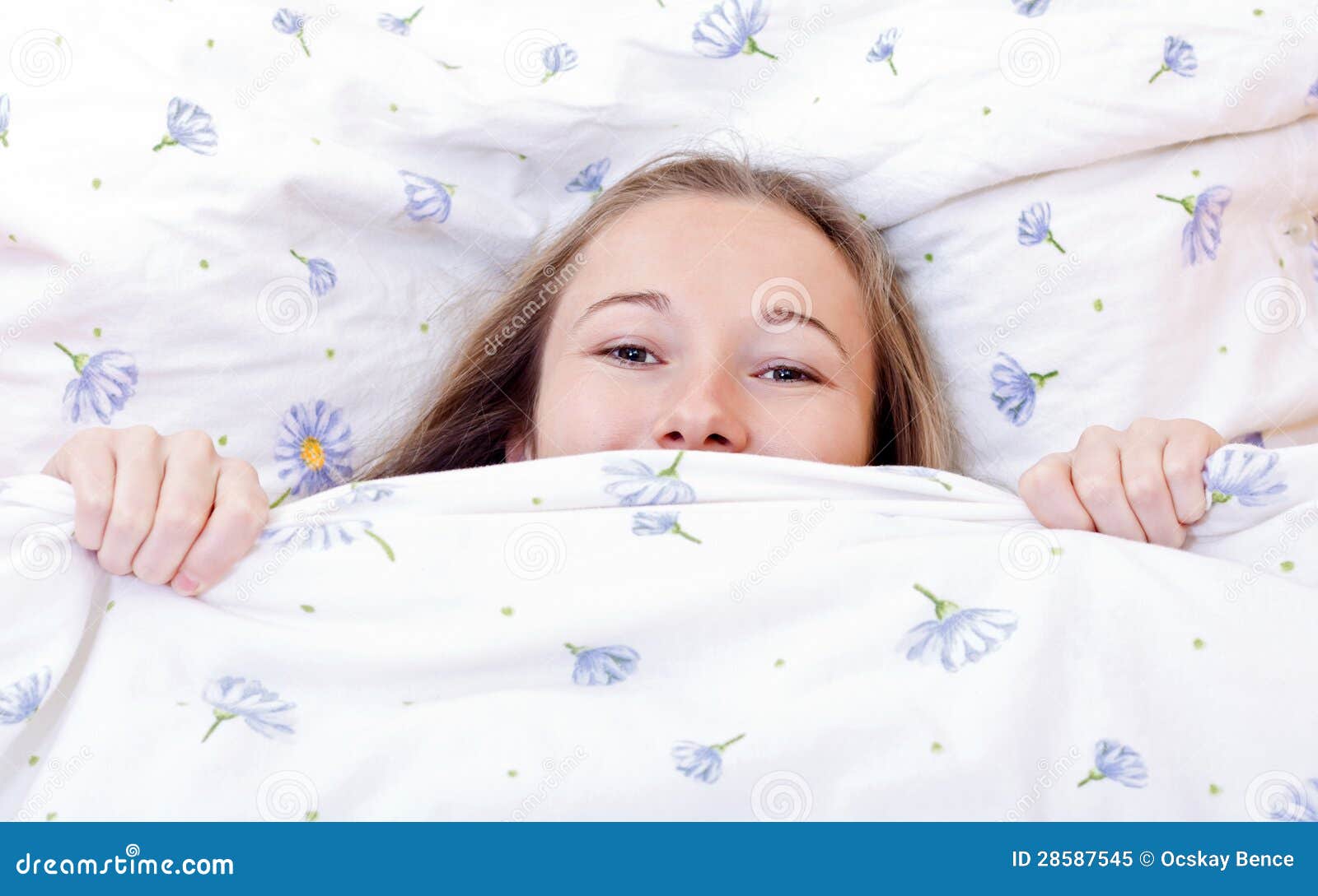 Young Cute Girl Resting on Bed Stock Image - Image of blond, awaking ...