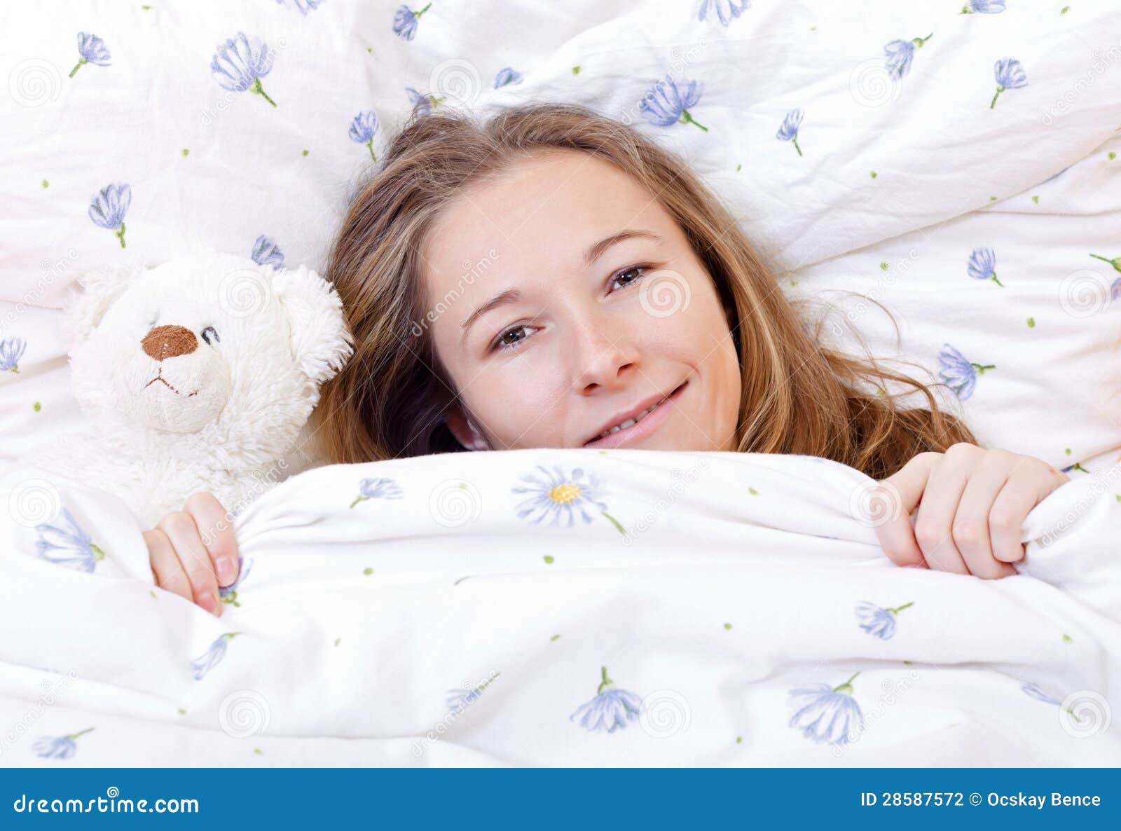Young Cute Girl Resting on the Bed Stock Photo - Image of awaking ...