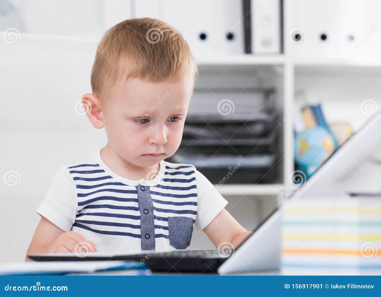 Young Cute Kid is Playing on Laptop Stock Image - Image of holiday ...