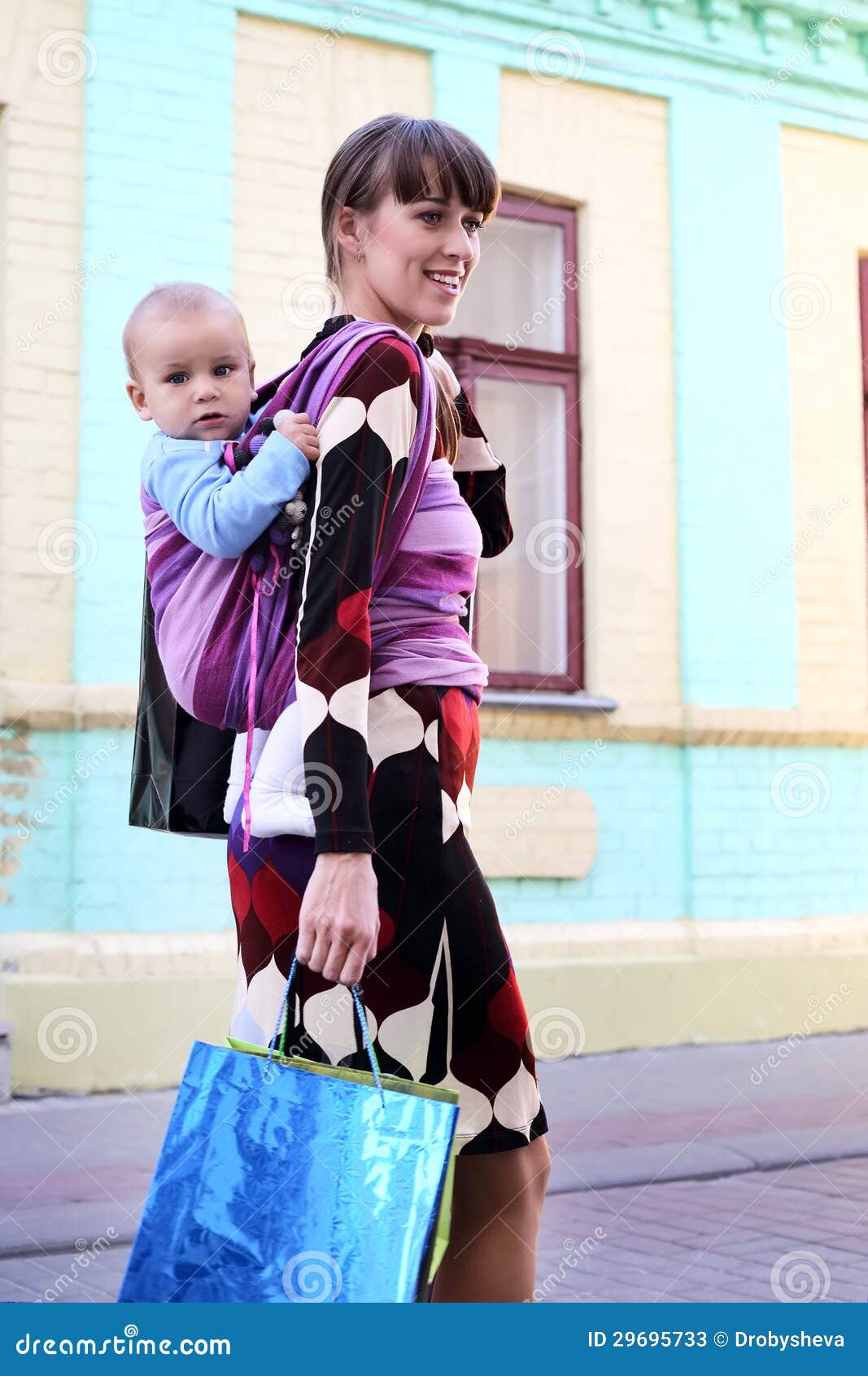 Young Cute Mother with Baby in Sling Stock Image - Image of motherhood ...