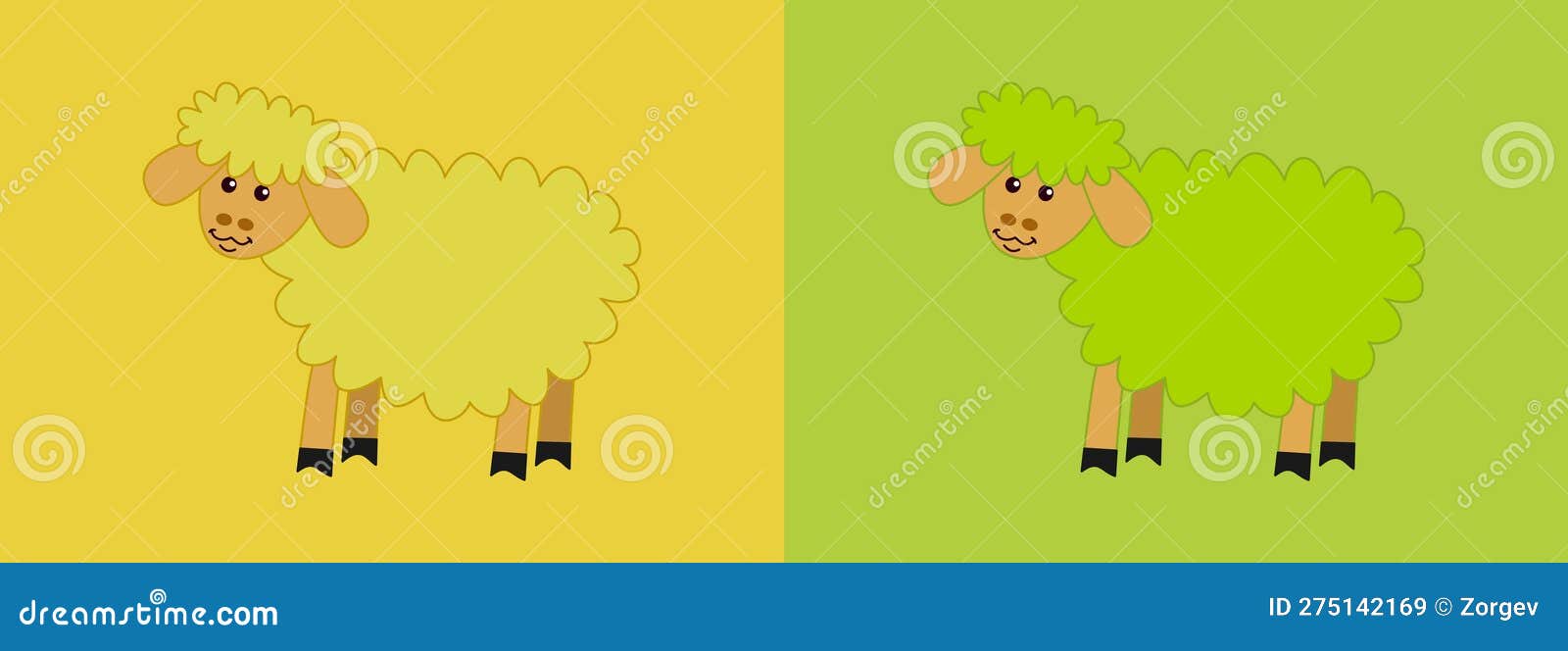 Young And Cute Sheep In Profile On A Yellow And Green Background ...