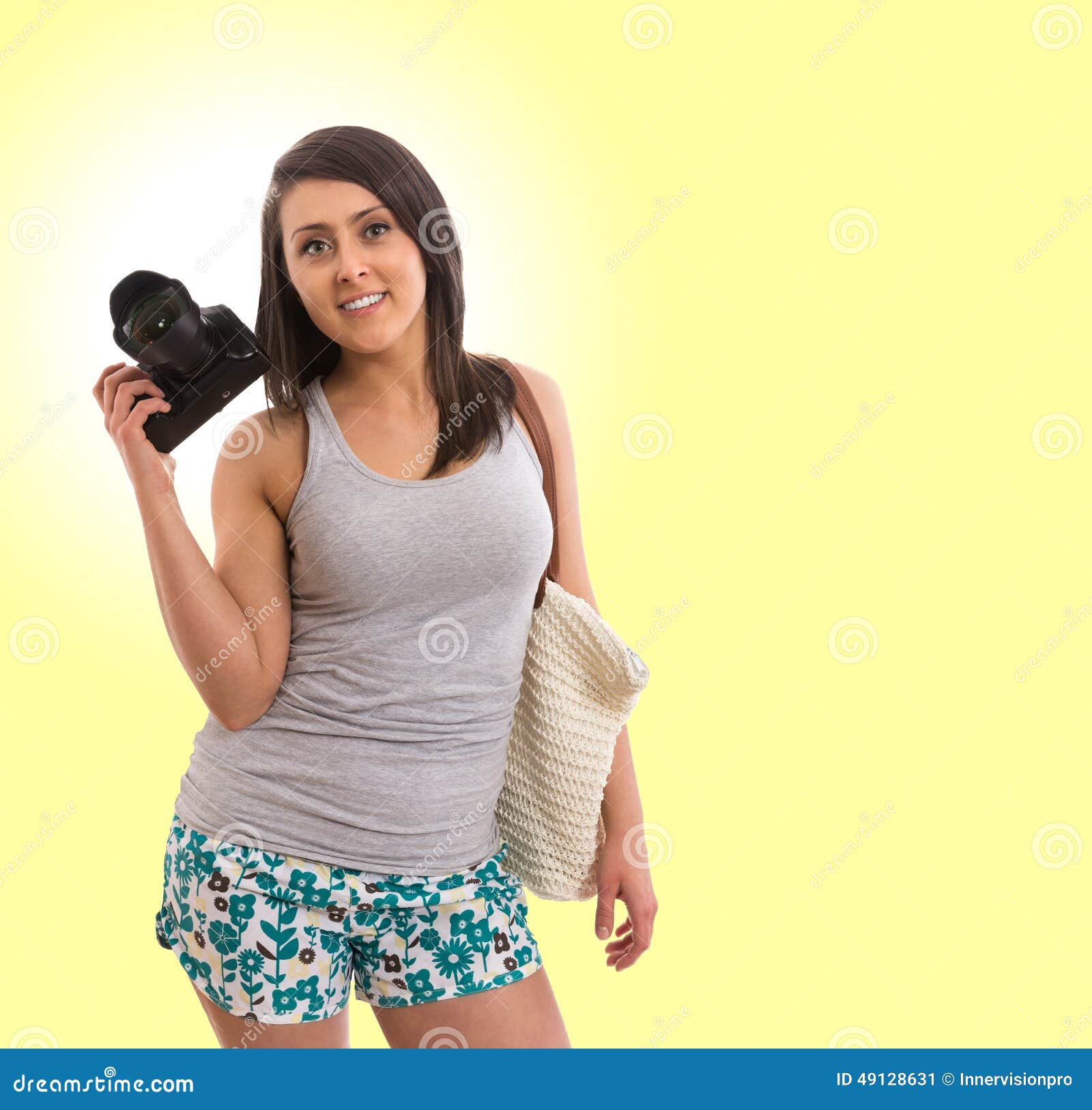 Young Cute Tourist with Camera Stock Image - Image of cute, looking ...