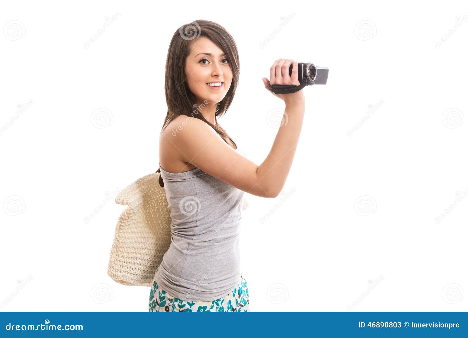 Young Cute Tourist with Video Camera Stock Image - Image of cheerful ...