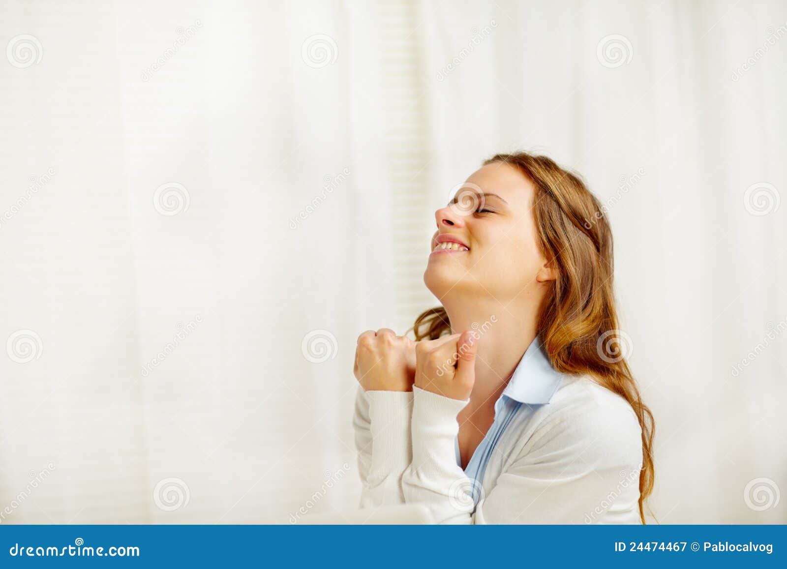 Young Cute Woman Celebrating a Victory Stock Image - Image of ...