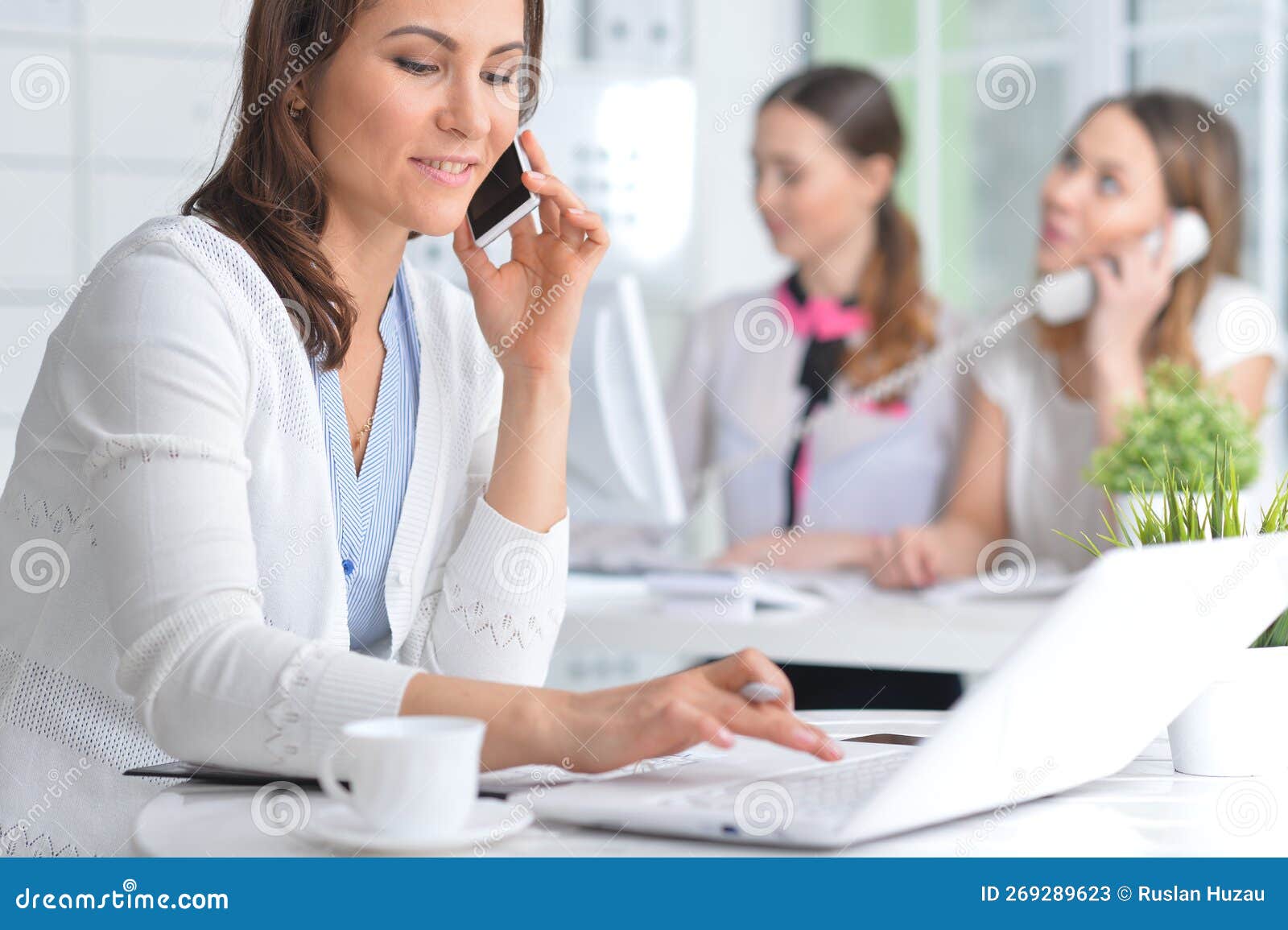 Young Cute Women Working in Modern Office Stock Image - Image of ...