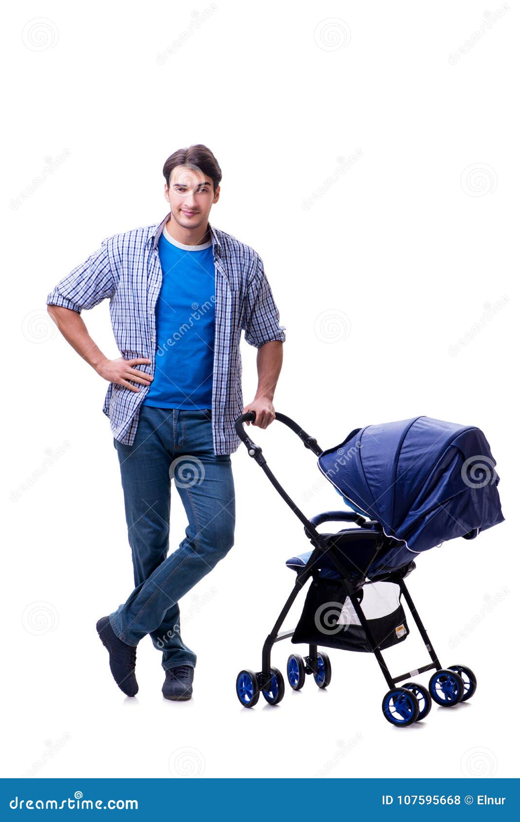 The Young Dad with Baby Pram Isolated on White Stock Photo - Image of ...