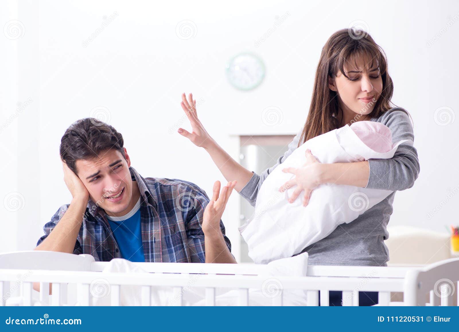 The Young Dad Cannot Stand Baby Crying Stock Image - Image of crying ...