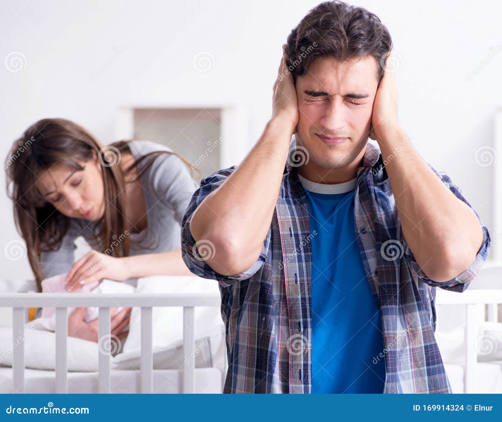 The Young Dad Cannot Stand Baby Crying Stock Photo - Image of hungry ...