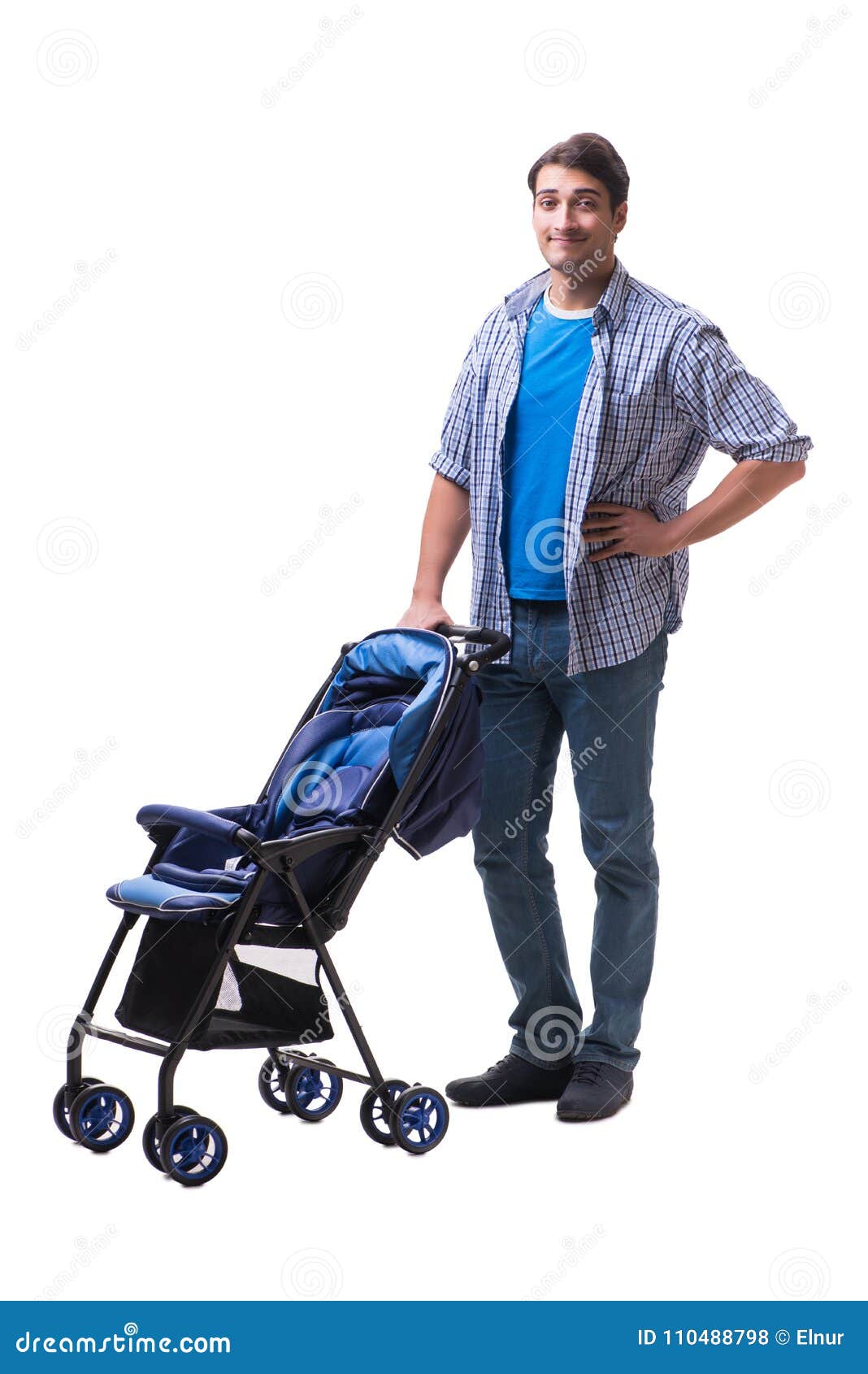 The Young Dad with Child Pram Isolated on White Stock Photo - Image of ...