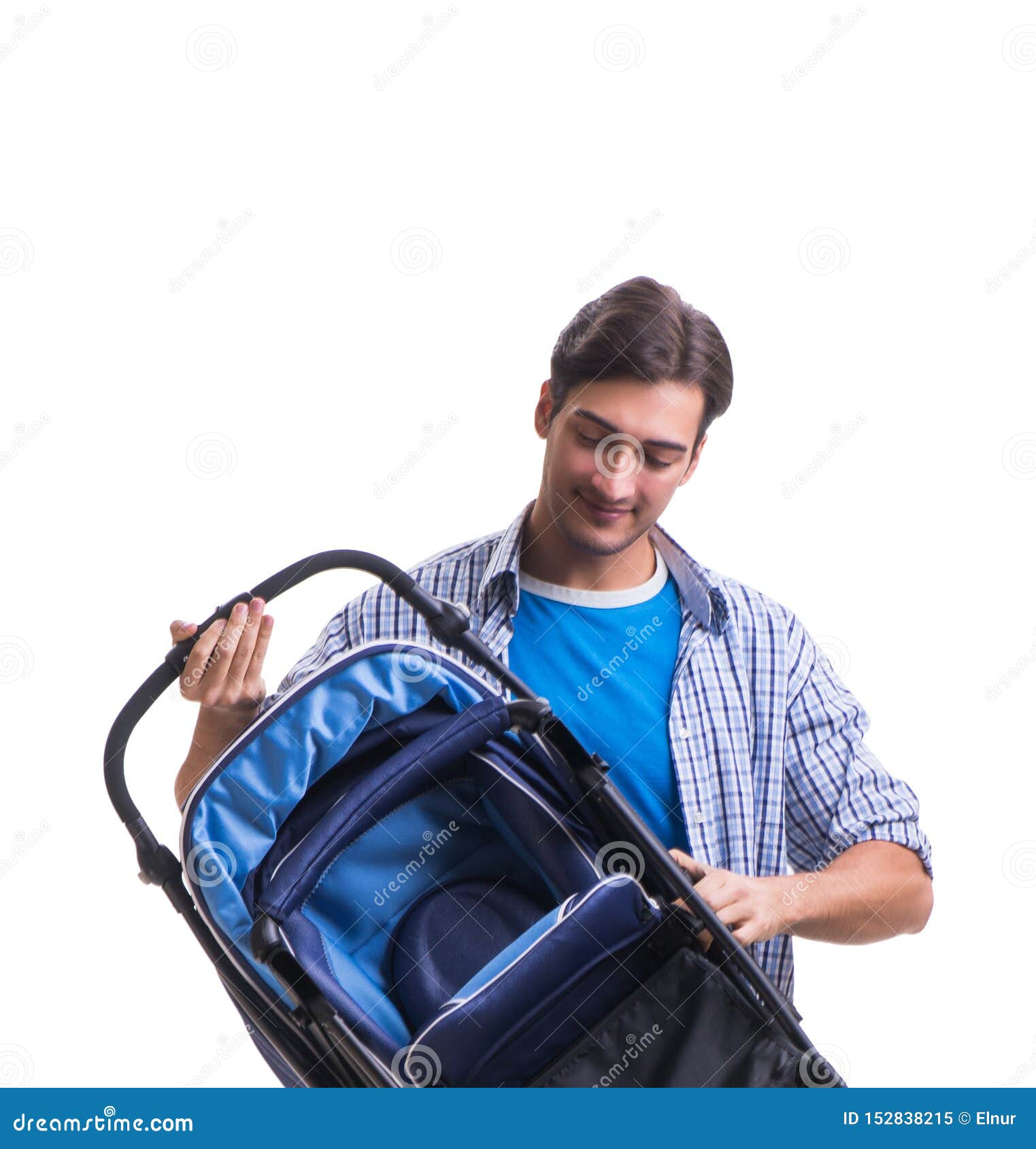 Young Dad with Child Pram Isolated on White Stock Image - Image of ...