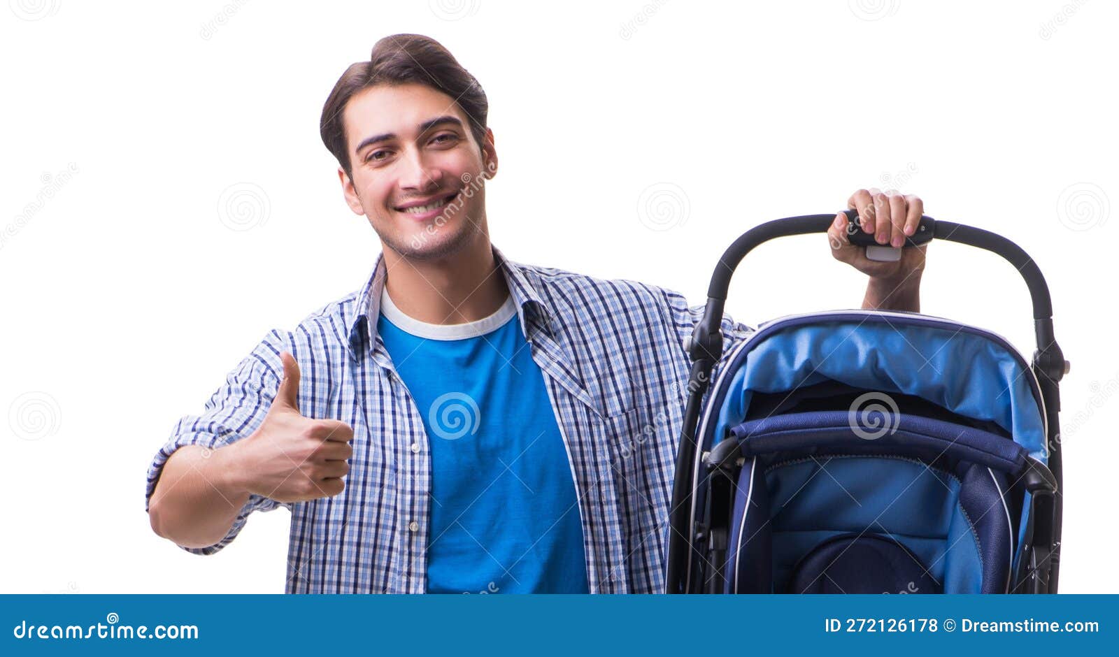 Young Dad with Child Pram Isolated on White Stock Photo - Image of ...