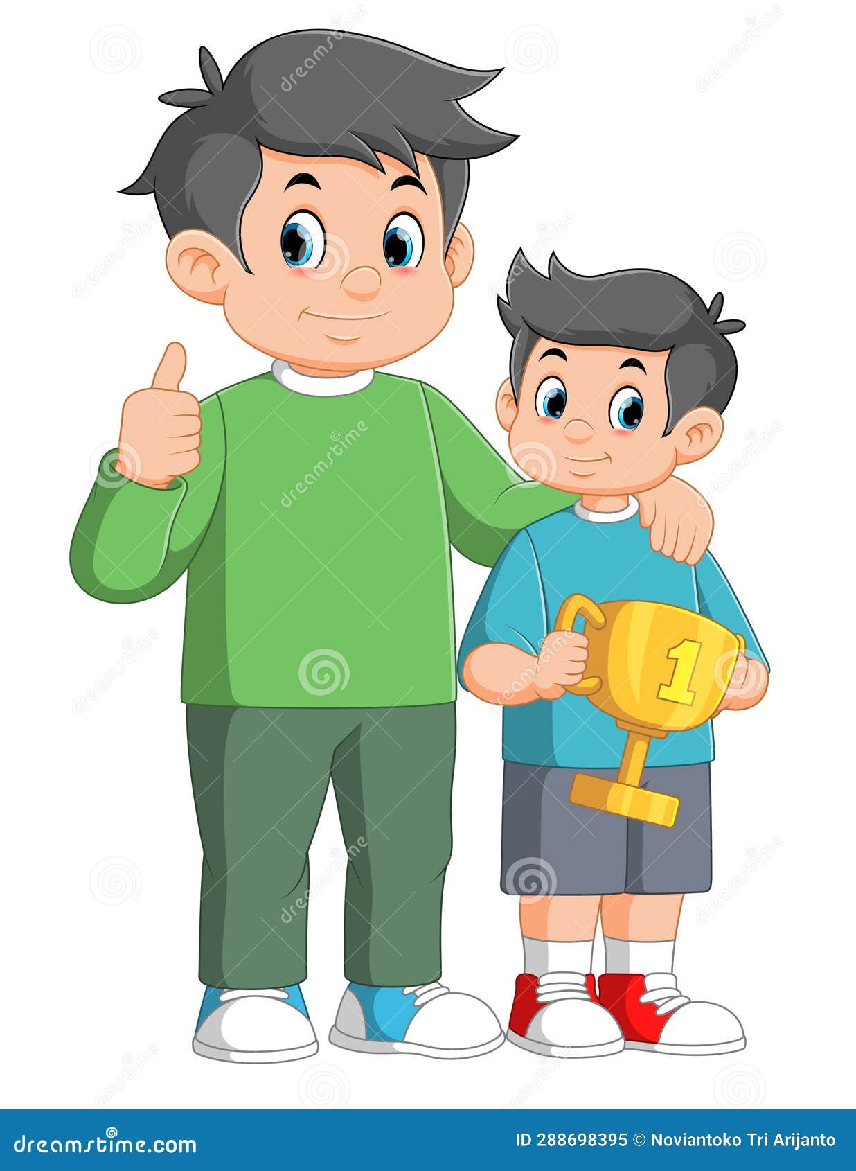 Young Dad Congratulate His Son Who Win First Place Trophy at Study ...