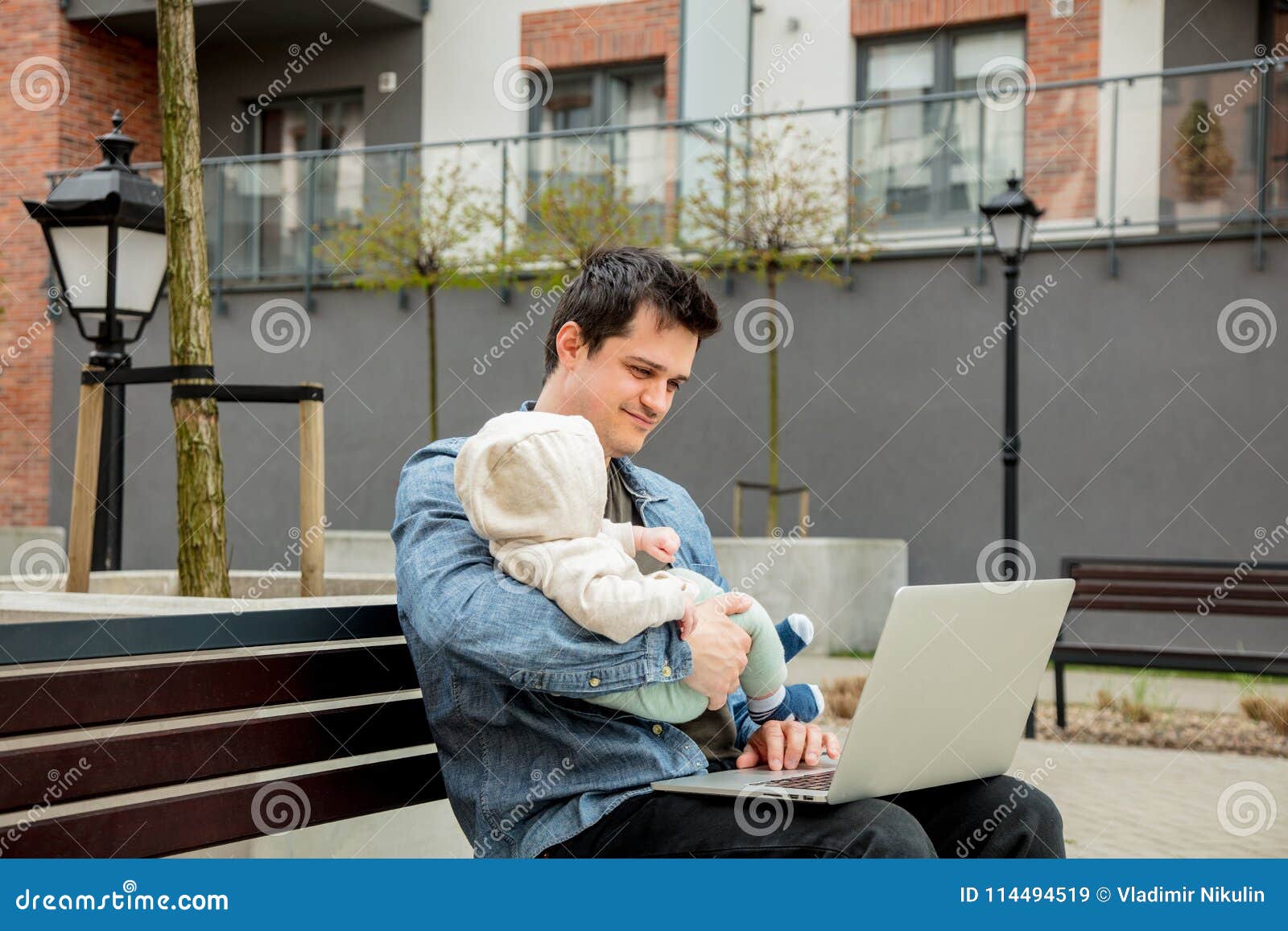 Young Dad and Son at Outdoor Stock Image - Image of parents, computer ...
