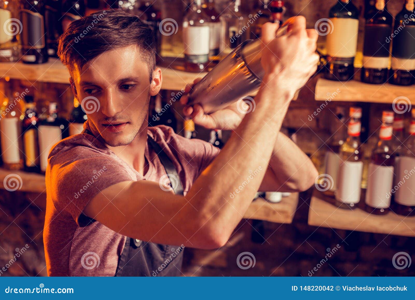 Barman Using A Shake Mixer Cocktails And Drinks In Nightclub Royalty ...