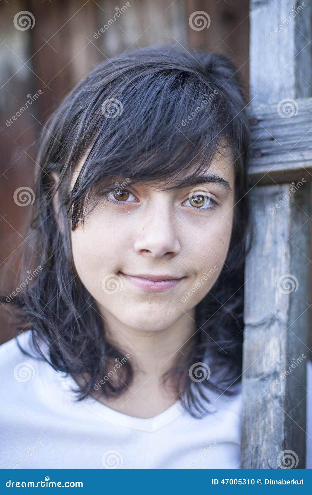 Young Dark-haired Girl Outdoors. Stock Photo - Image of female ...