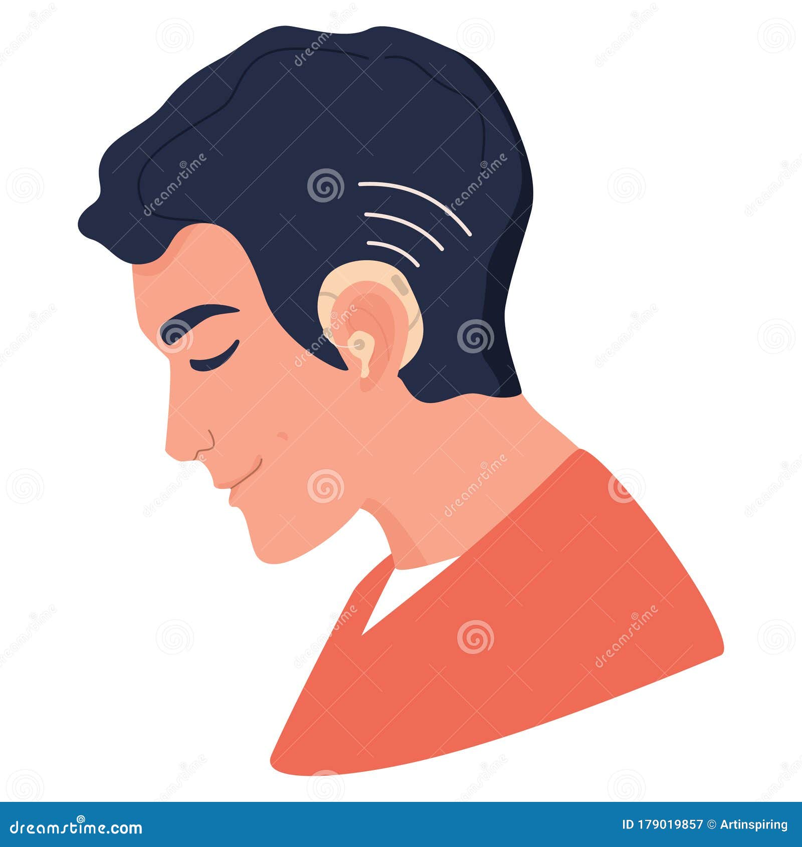 Young Deaf Man with Hearing Aid. Hearing Disability Concept Stock ...