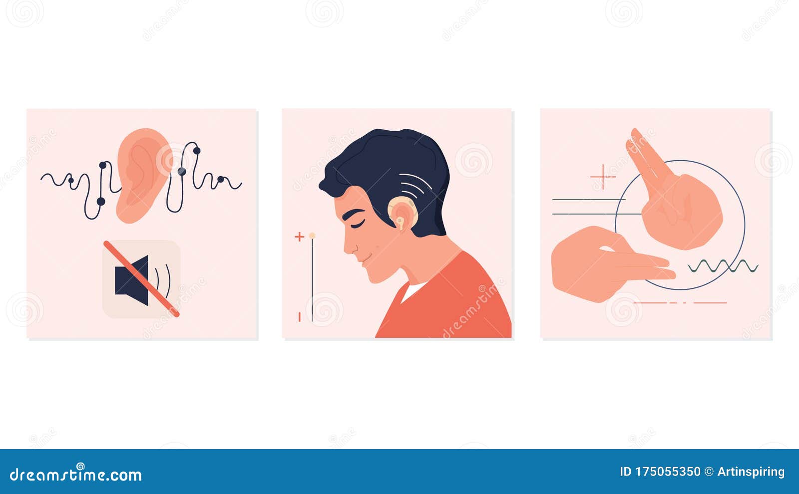 Young Deaf Man with Hearing Aid. Hearing Disability Concept Stock ...