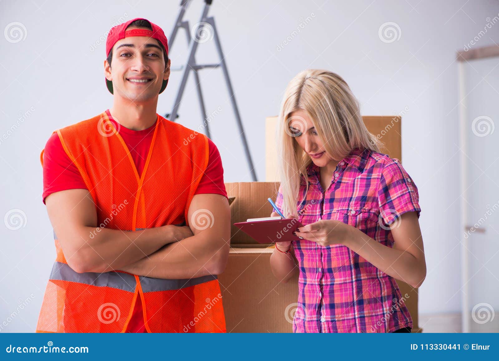 The Young Delivery Assistant Delivering To Home Stock Image - Image of ...