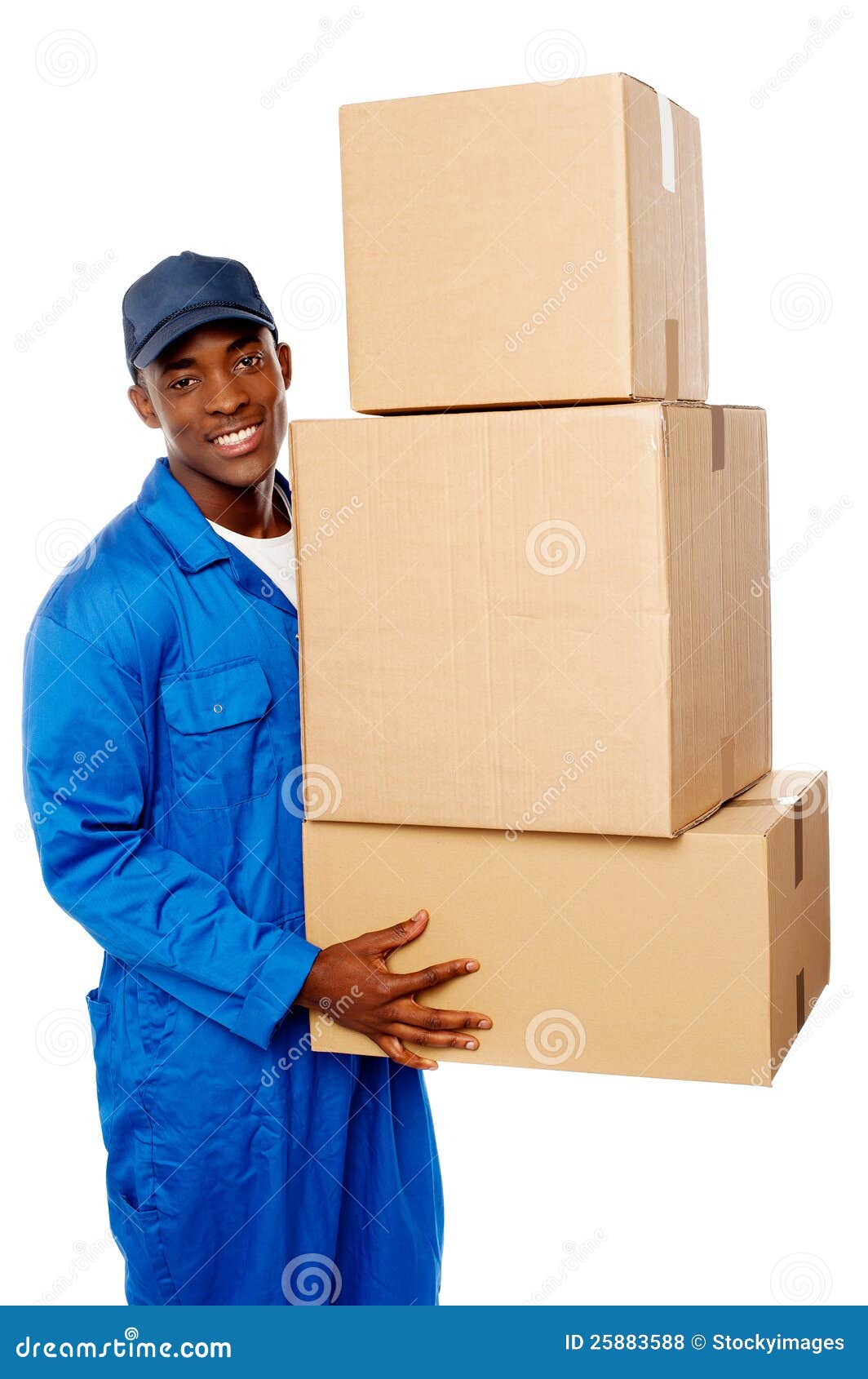 Young Delivery Guy Holding Stack of Parcel Boxes Stock Photo - Image of ...