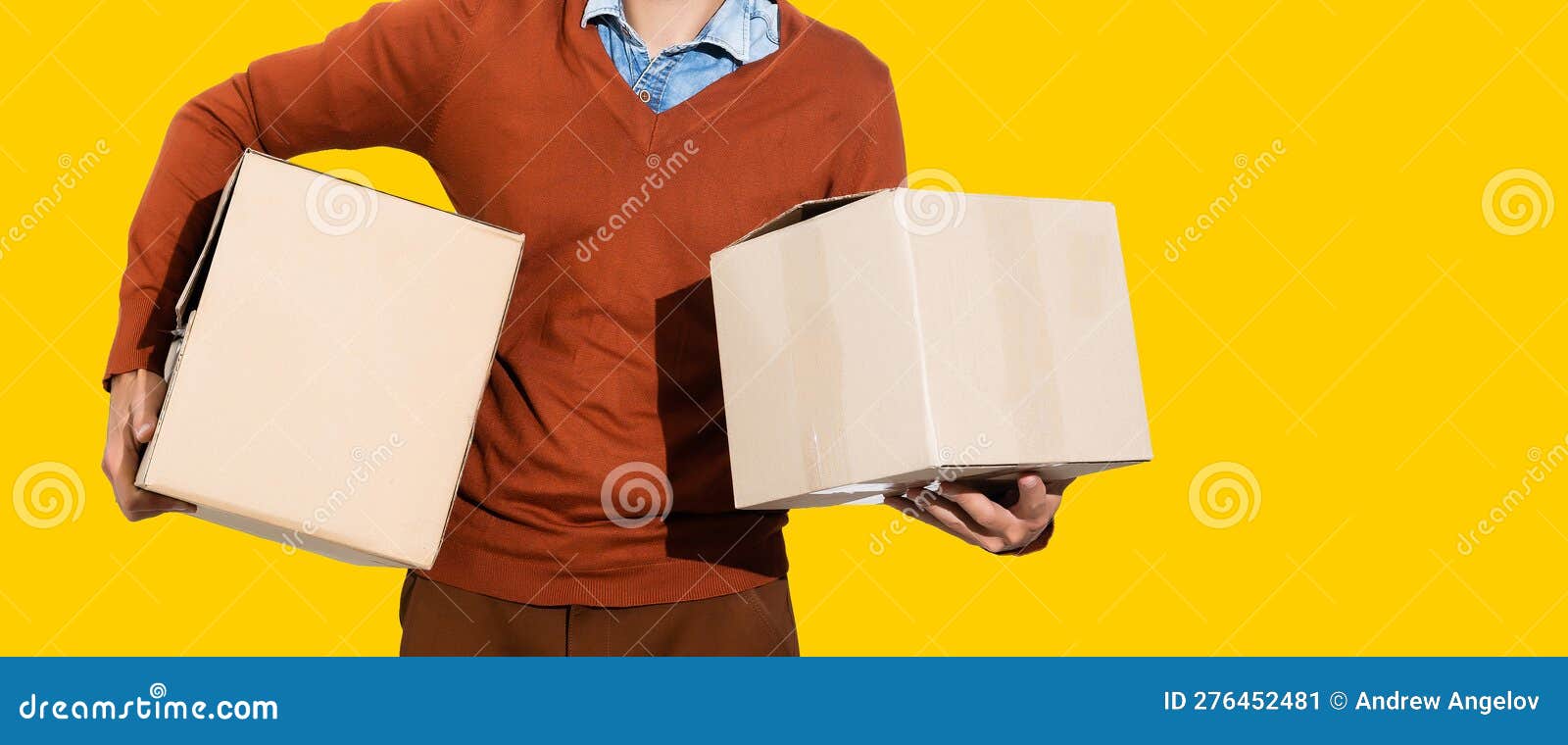 Young Delivery Man Standing with Parcel Post Box Stock Image - Image of ...