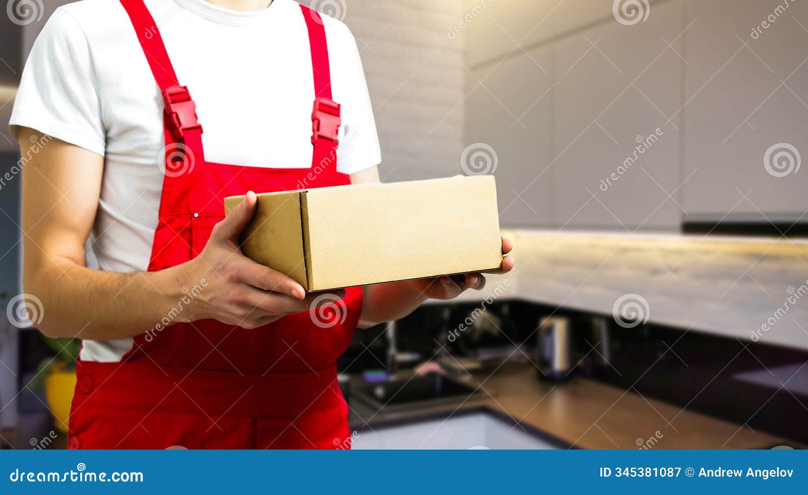 Young Delivery Man Standing with Parcel Post Box Stock Image - Image of ...