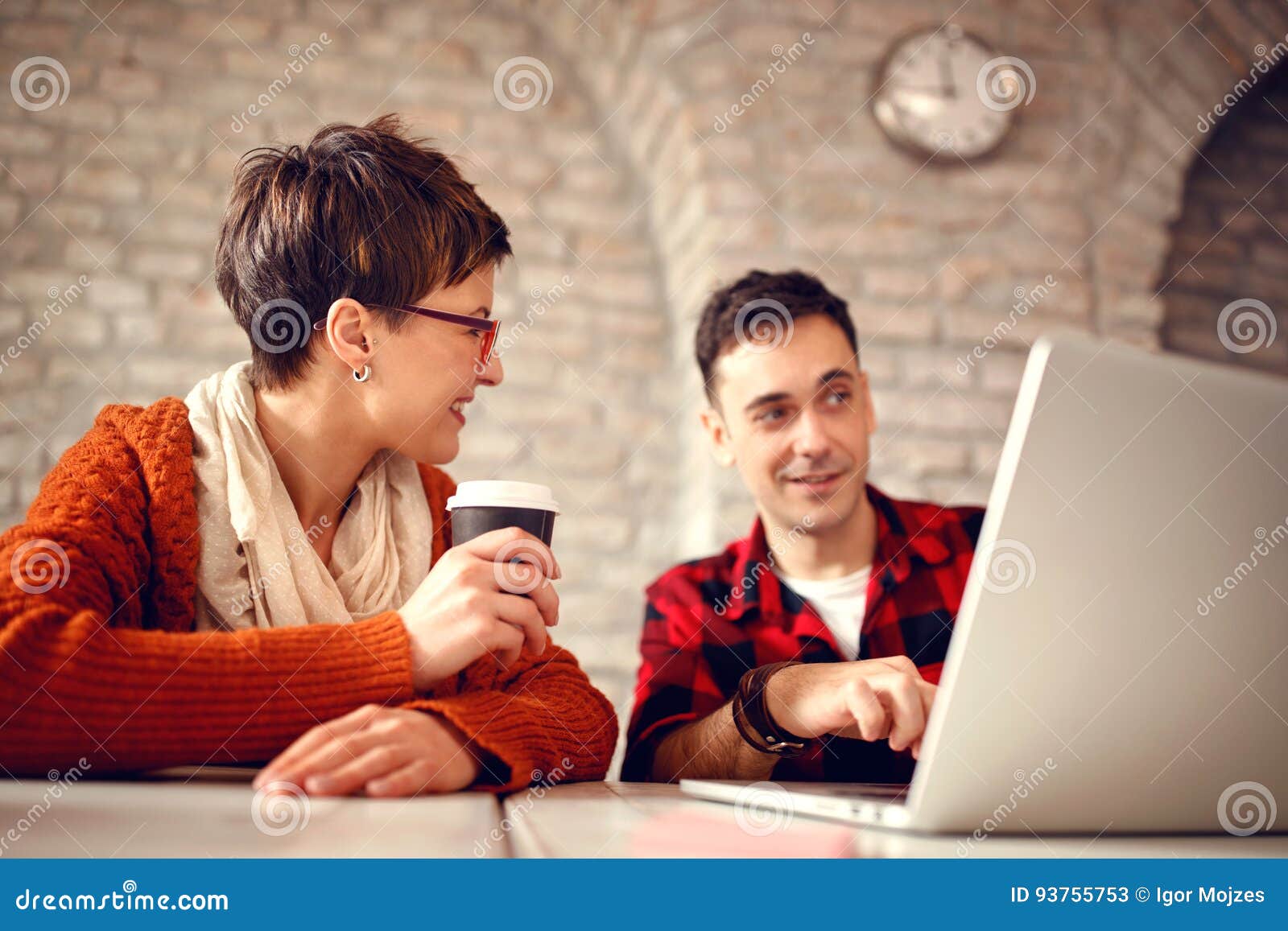Young Designer Couple Working Late at Computer Stock Image - Image of ...
