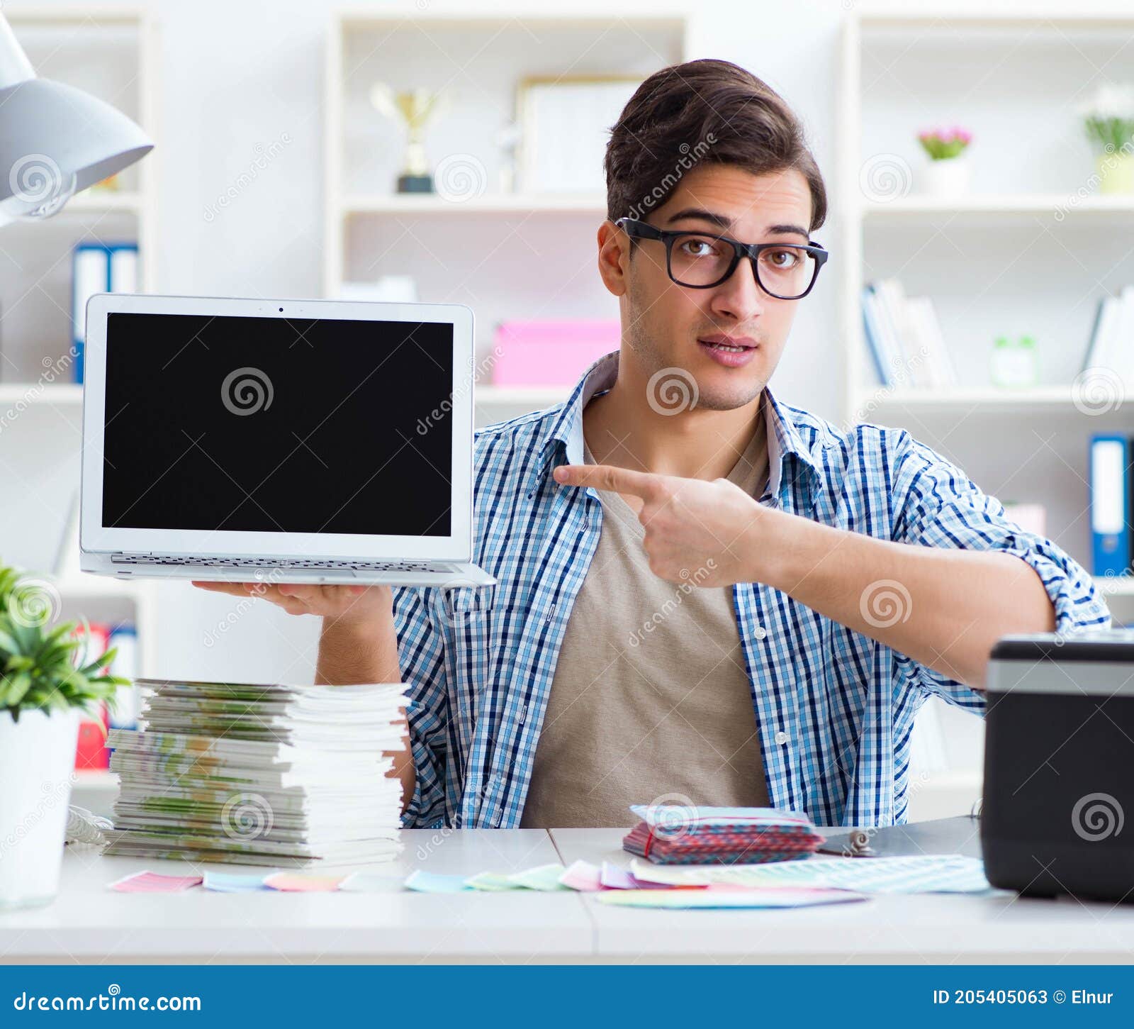 Young Designer Showing the Presentation on Computer Stock Image - Image ...